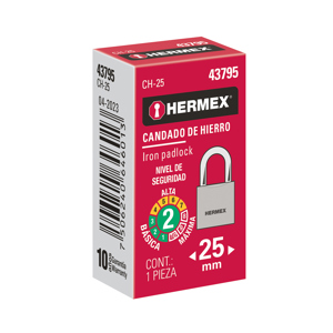 43795 / CH-25 TRUPER Candado de hierro 25 mm gancho corto en caja, Hermex