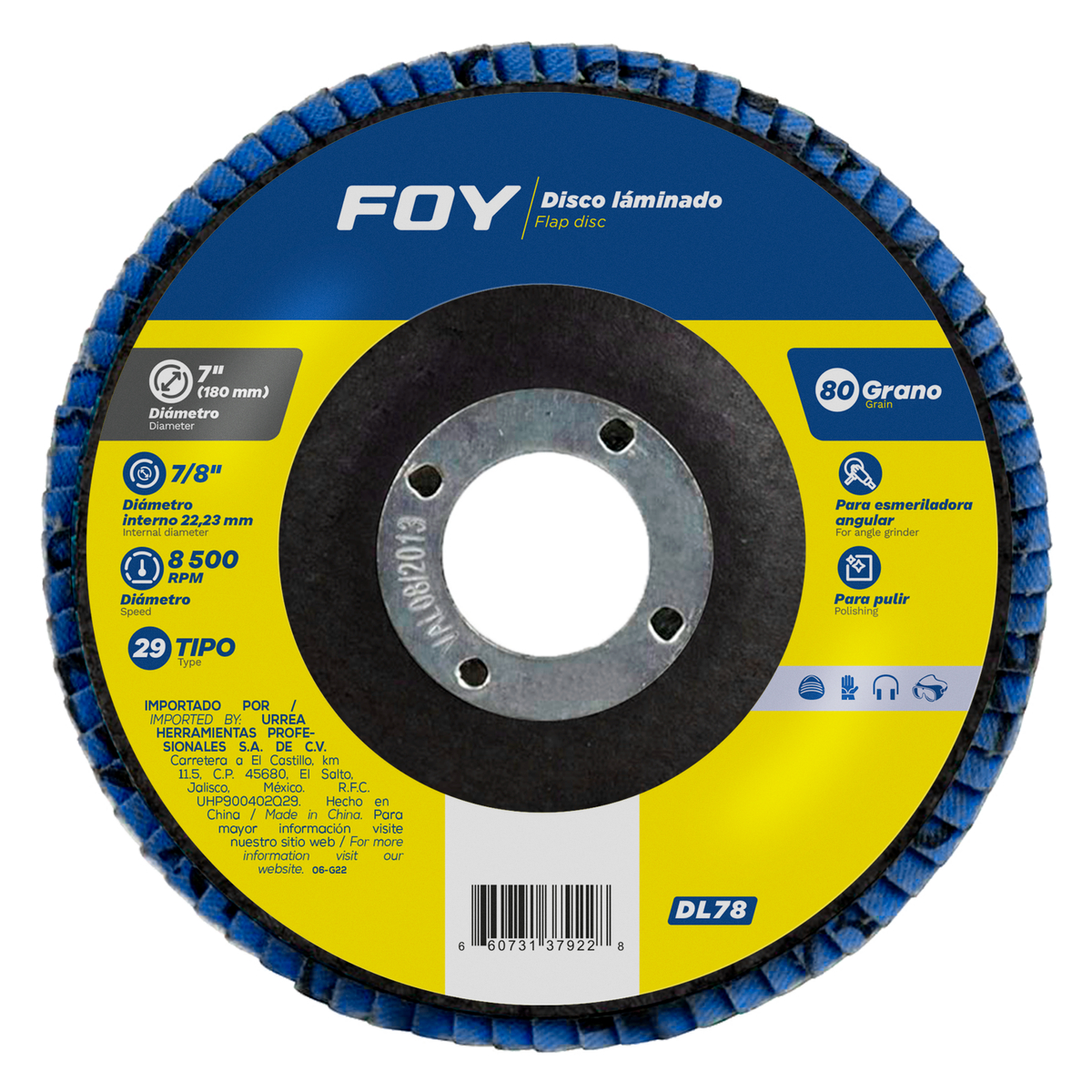 Foy-DL78 / DL78 TRUPER Disco laminado tipo 29 grano 80, 7" Foy