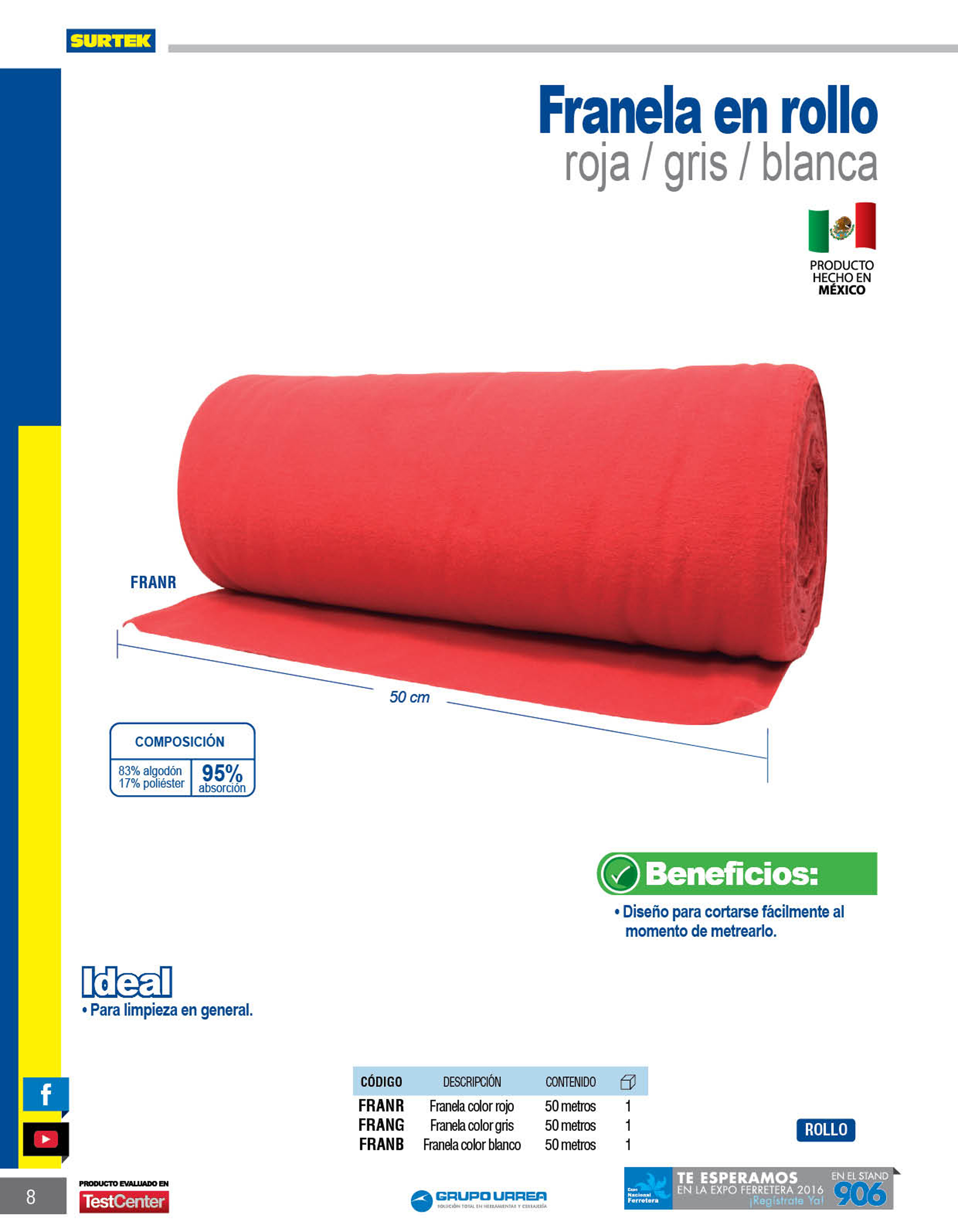 Foy-FRANG / FRANG TRUPER Franela en rollo de 50 cm x 50 m gris Foy