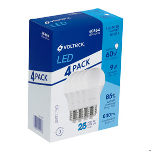 46864 / LED-60FX4 TRUPER Pack de 4 lámparas de LED A19 9 W luz de día, caja, Volteck