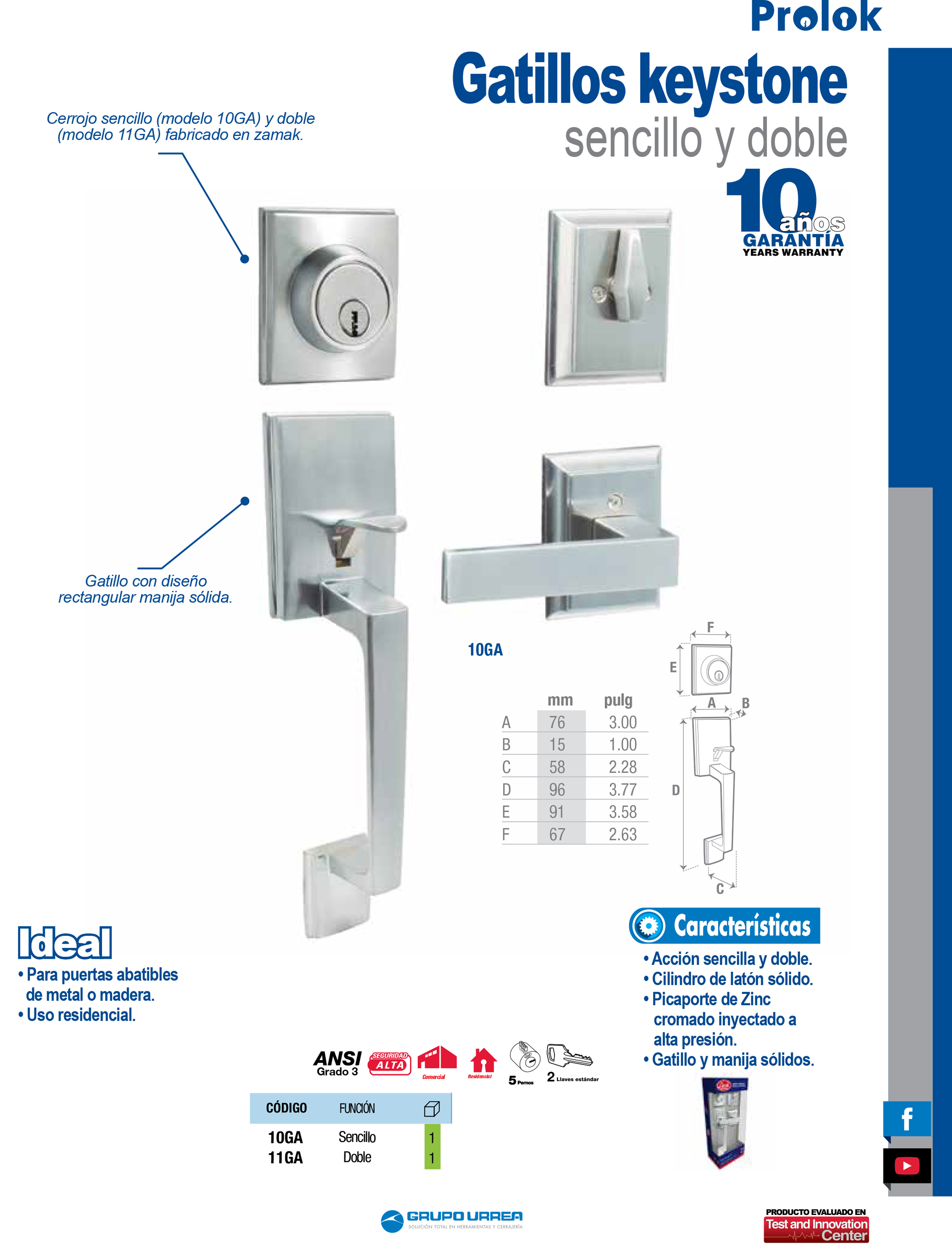 Lock-11GA / 11GA TRUPER Gatillo rectangular sólido para entrada función ...