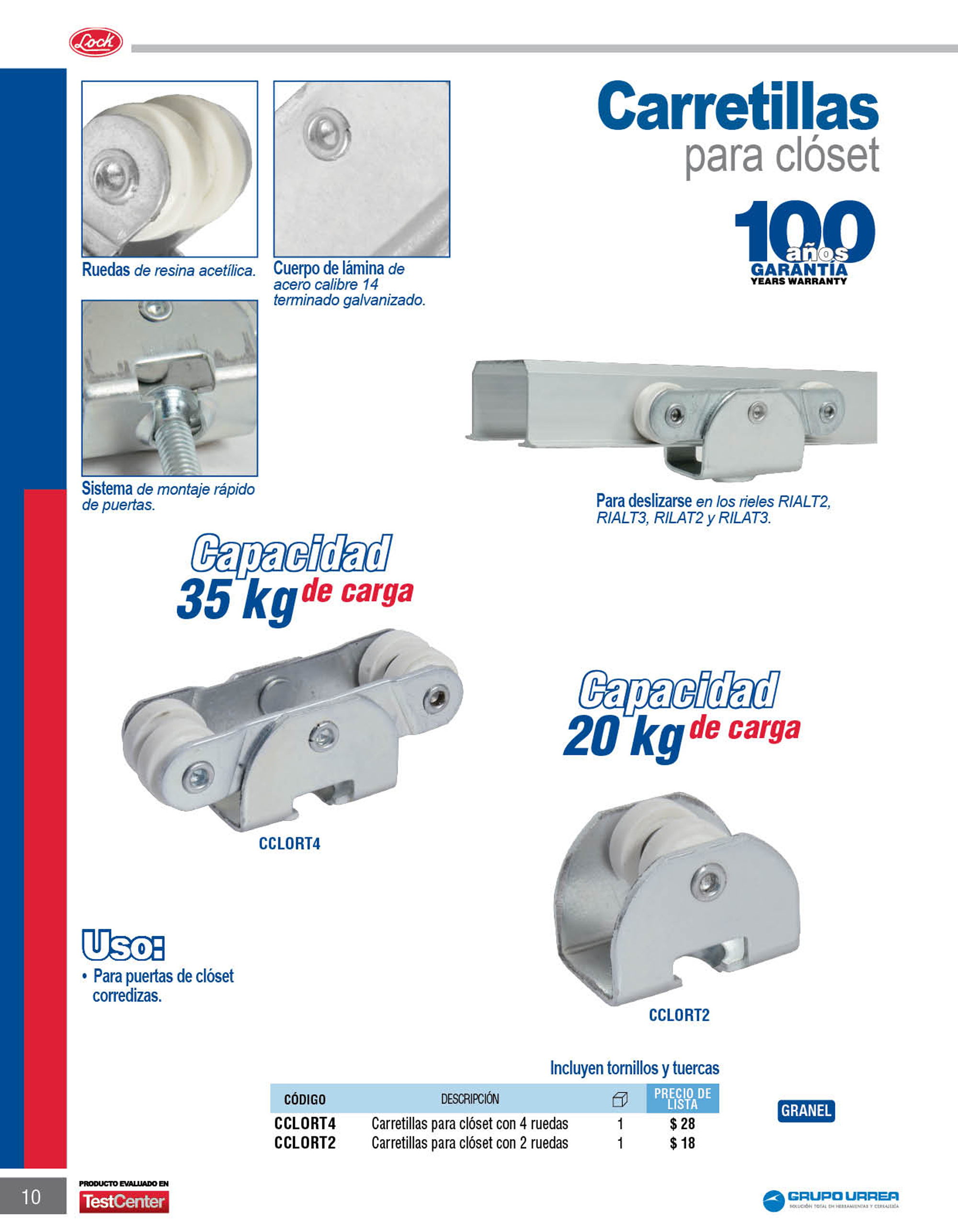 Lock-CCLORT2 / CCLORT2 TRUPER Juego de carretillas riel TT 2 baleros ...