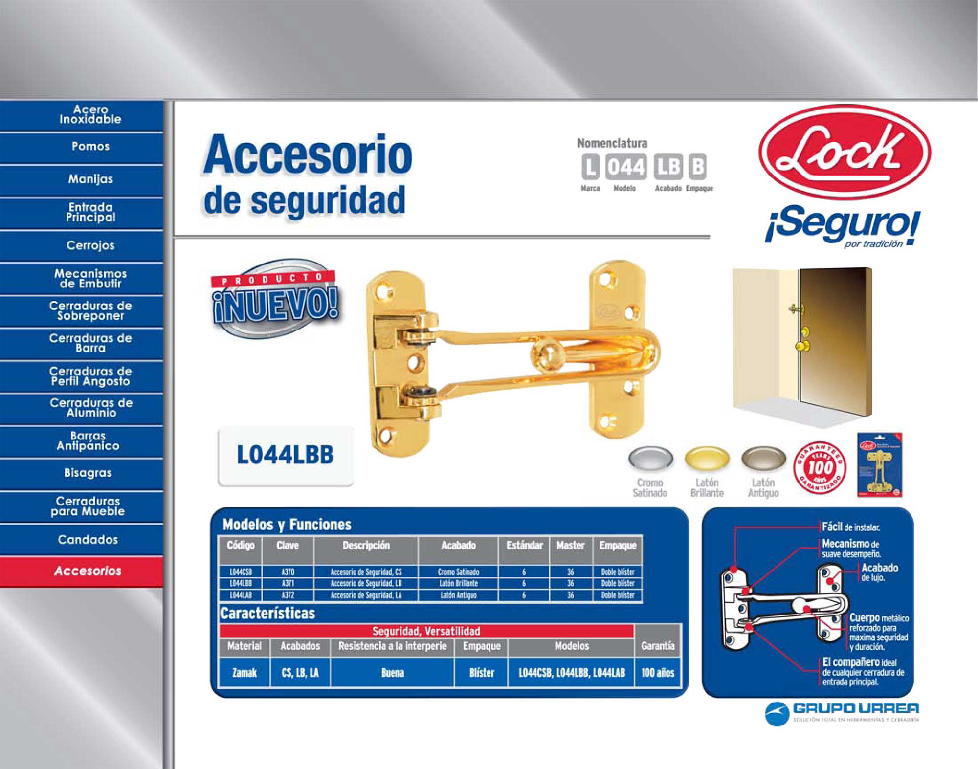 Lock-L044LBB / L044LBB TRUPER Pasador de seguridad para puerta abatible ...