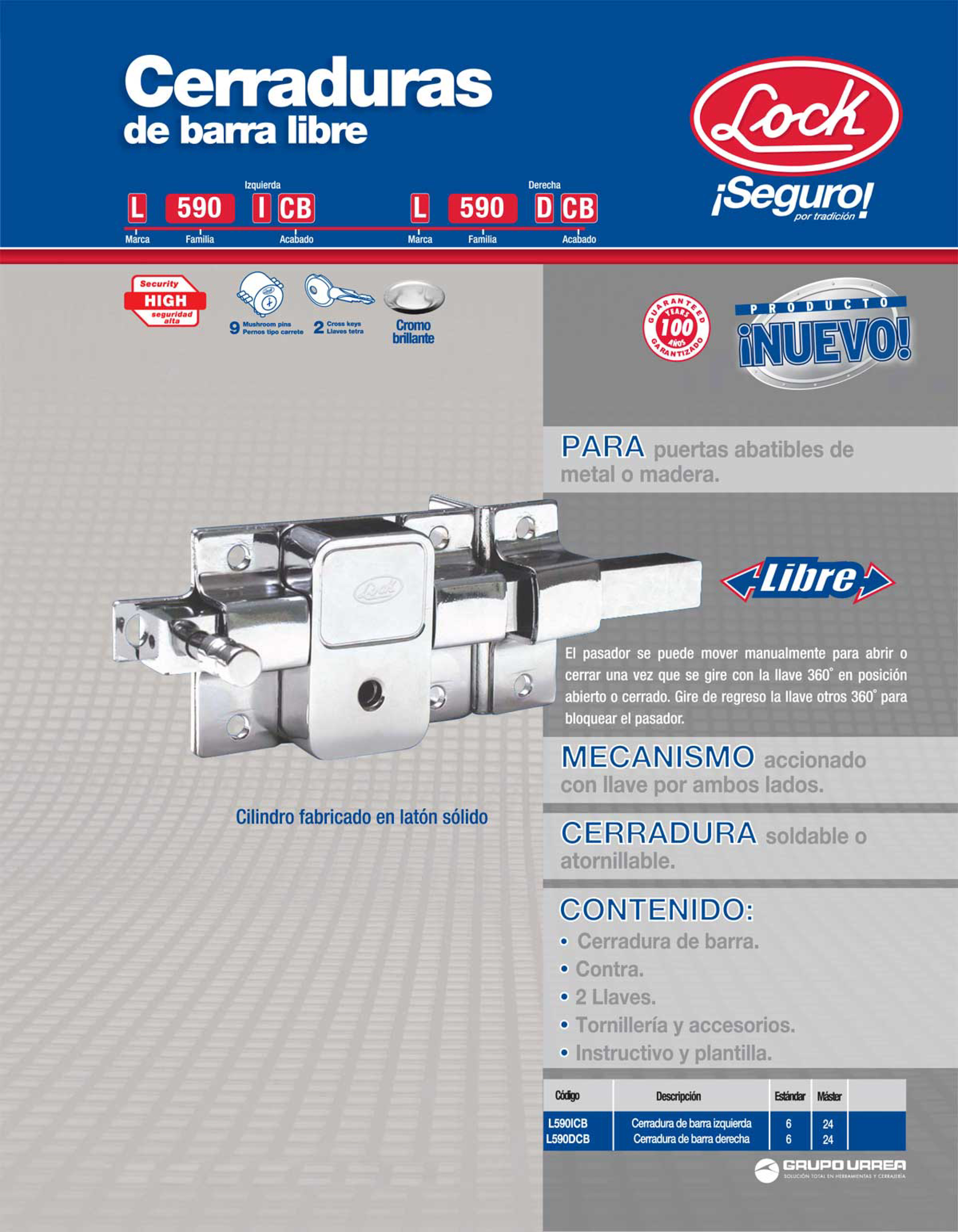 Lock-L590DCB / L590DCB TRUPER Cerradura de barra libre función derecha ...