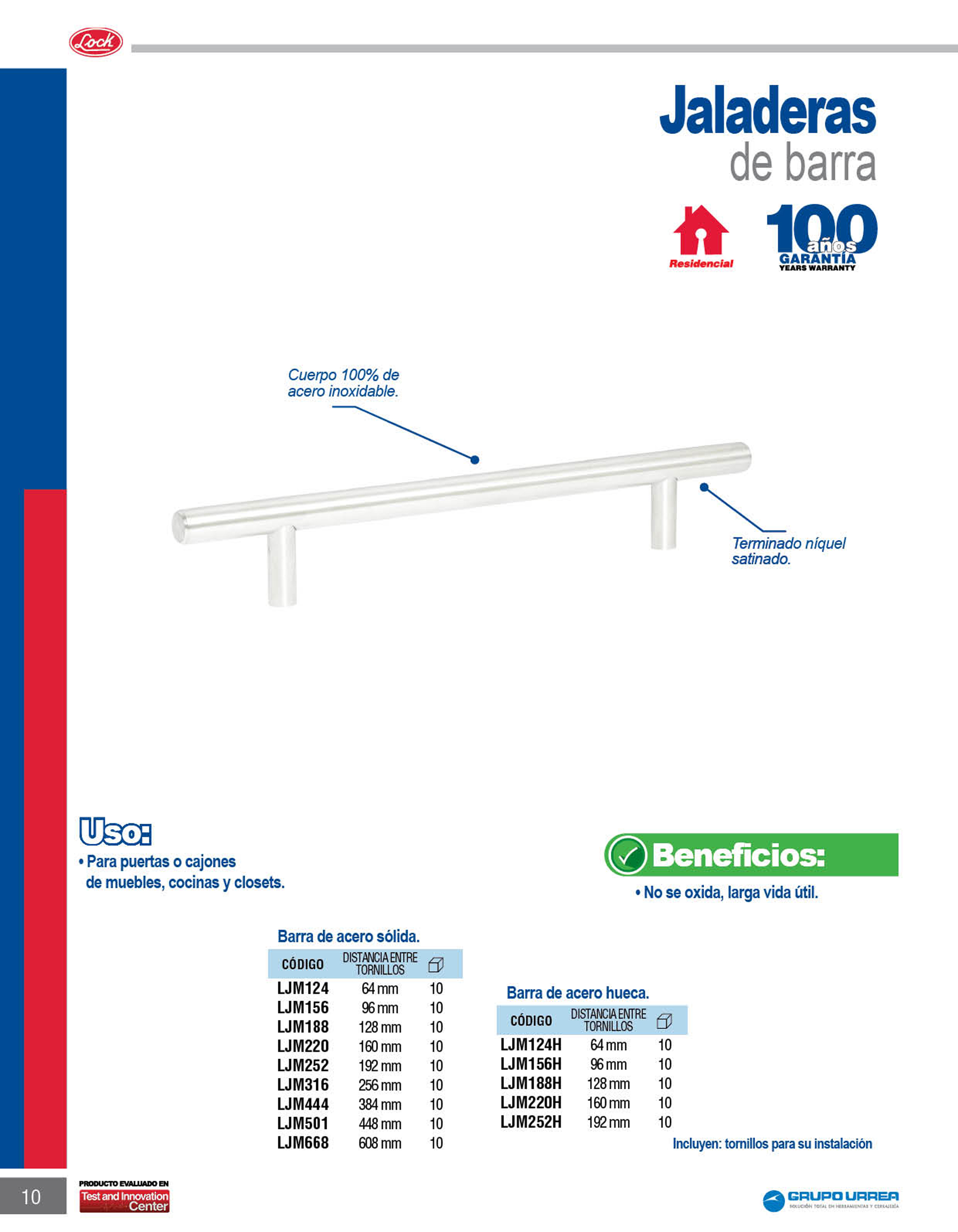 Lock-LJM188H / LJM188H TRUPER Jaladera de barra hueca 188 mm, acero ...