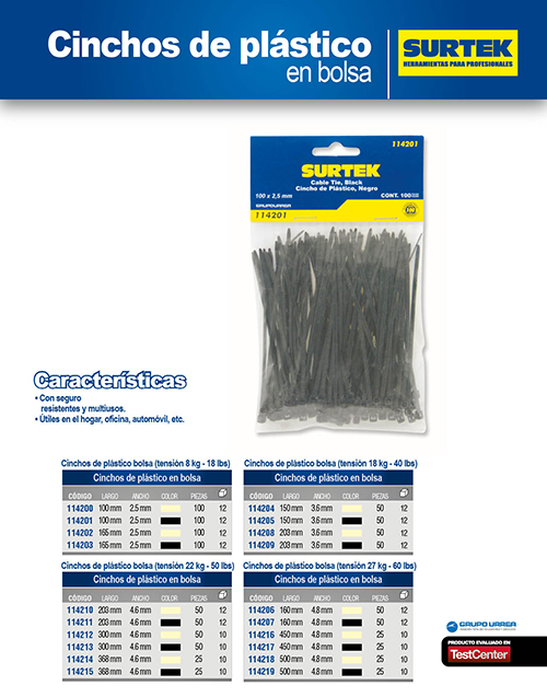Surtek-114214 / 114214 TRUPER Cinchos plásticos 368 x 4.6 mm, tensión ...