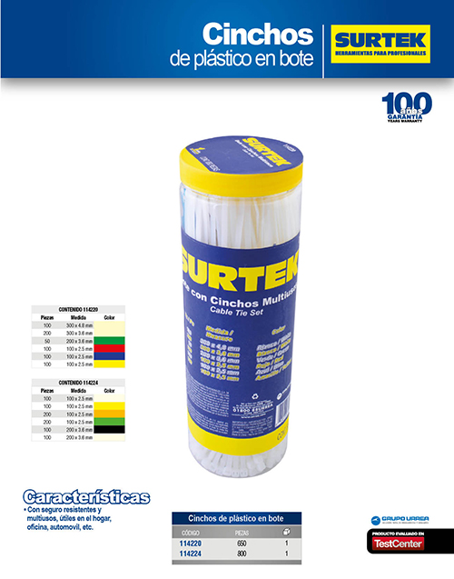 Surtek-114224 / 114224 TRUPER Cinchos plásticos en bote, 800 piezas ...