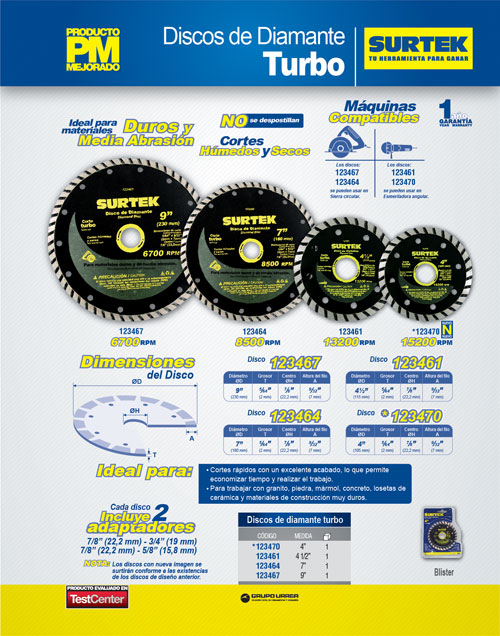 Surtek-123461 / 123461 TRUPER Disco de diamante turbo 4-1/2" Surtek