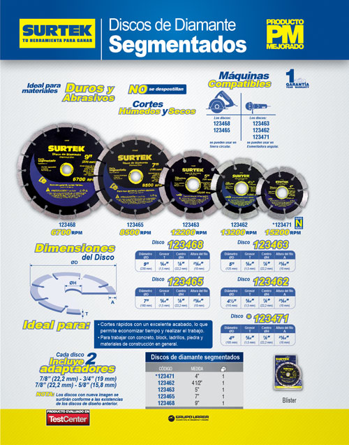 Surtek-123462 / 123462 TRUPER Disco de diamante segmentado, 4-1/2" Surtek