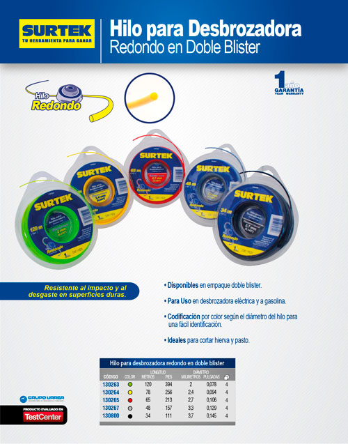 Surtek-130800 / 130800 TRUPER Nailon redondo para desbrozadora doble ...