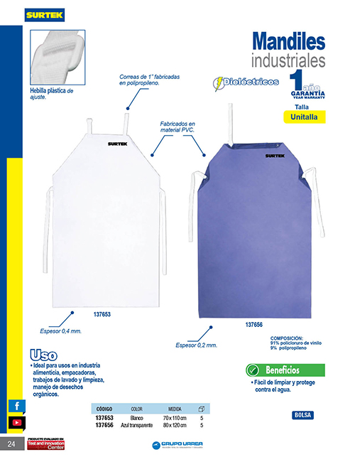 Surtek-137656 / 137656 TRUPER Mandil de PVC dieléctrico color azul, 1. ...