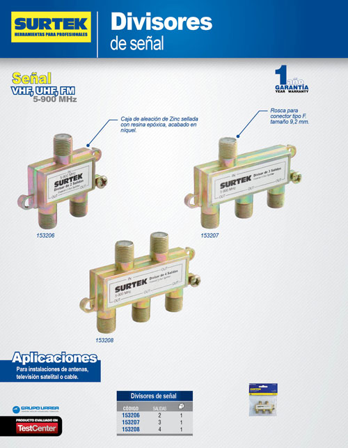Surtek-153208 / 153208 TRUPER Divisor coaxial , 1 entrada 4 salidas Surtek