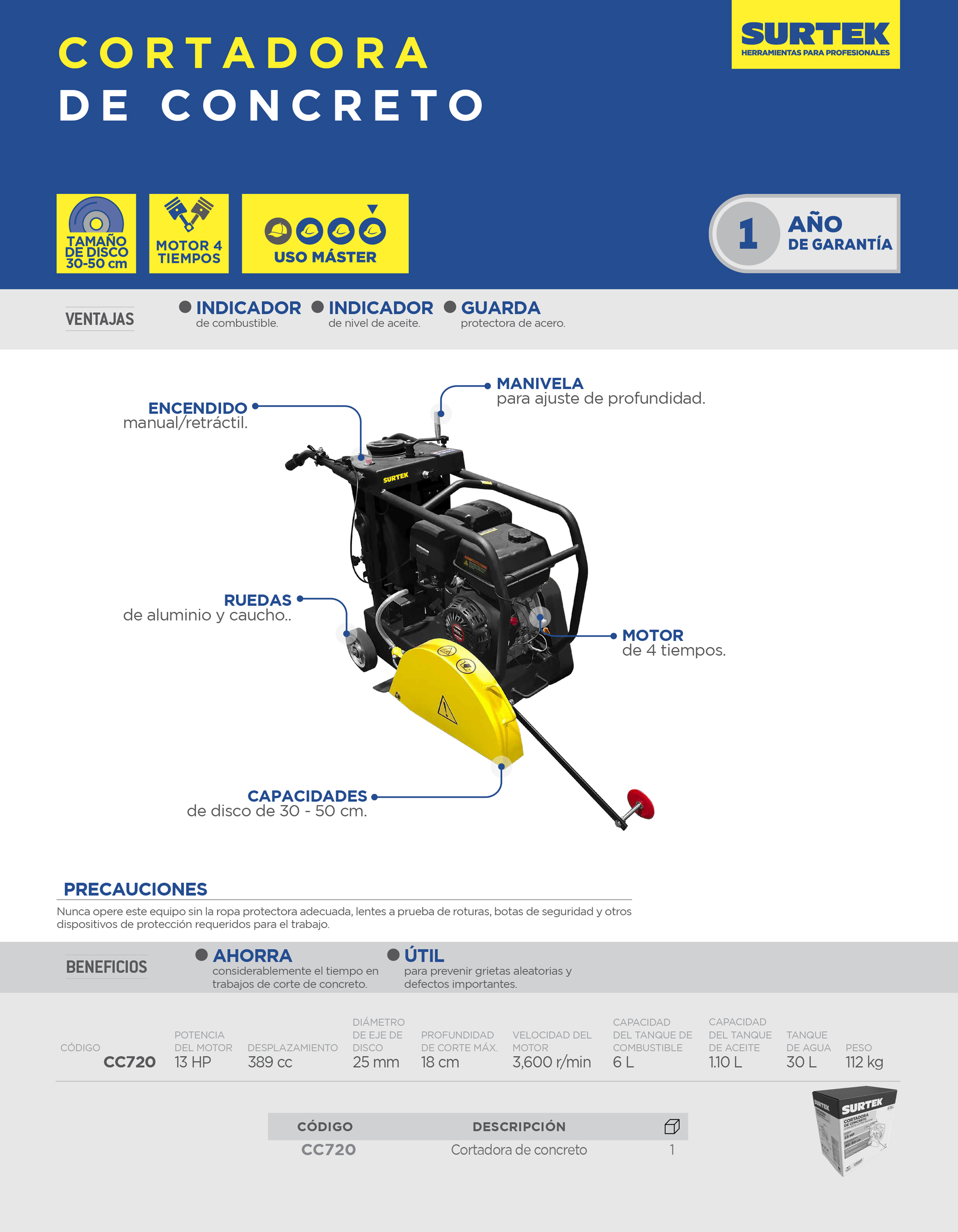 Surtek-CC720 / CC720 TRUPER Cortadora de concreto a gasolina con motor ...