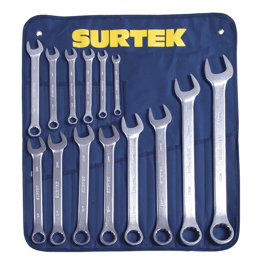 Surtek-COM15M / COM15M TRUPER Juego de llaves combinadas satinadas métricas, 12 puntas, 14 ...