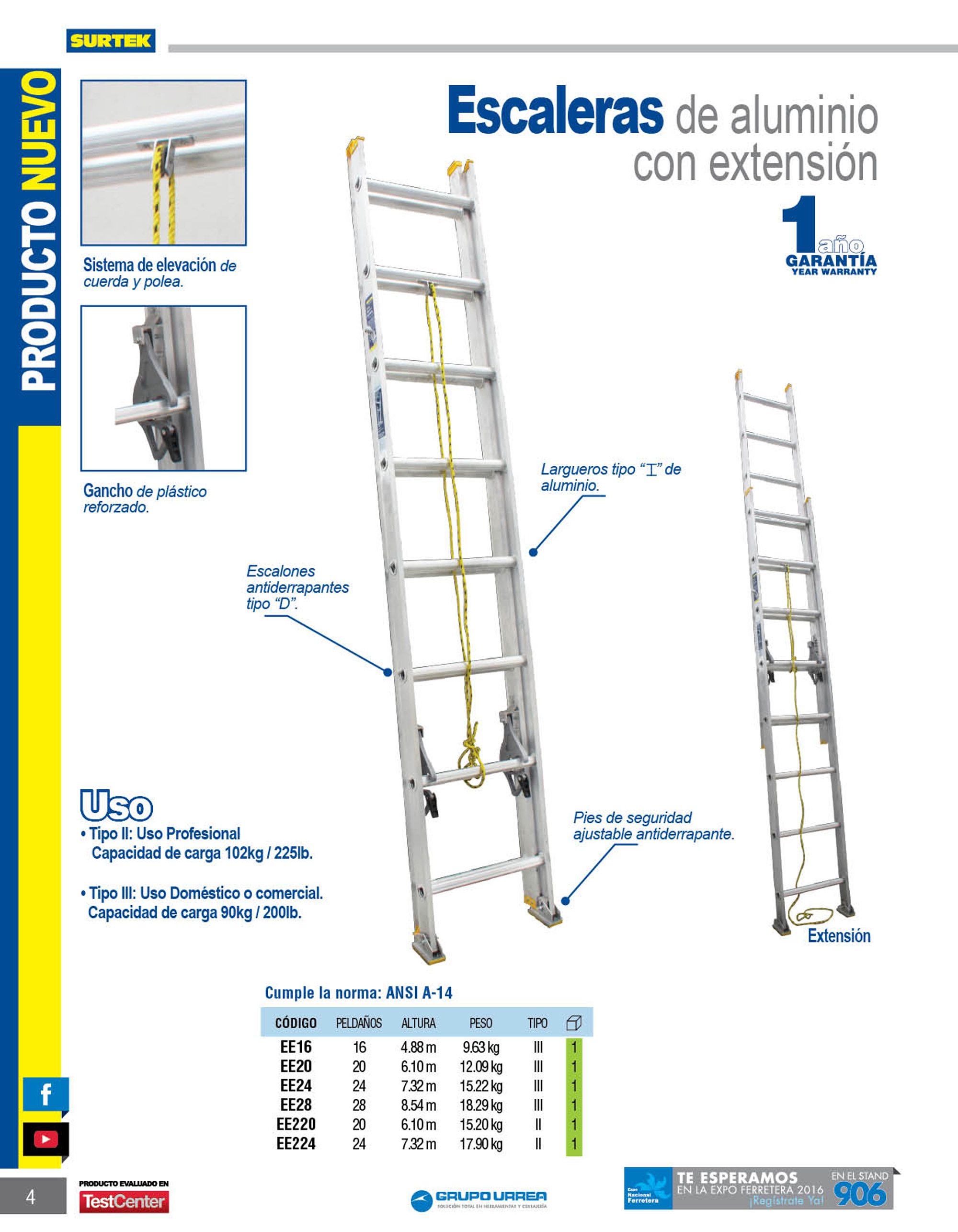 Surtek-EE28 / EE28 TRUPER Escalera de extensión tipo III de aluminio ...