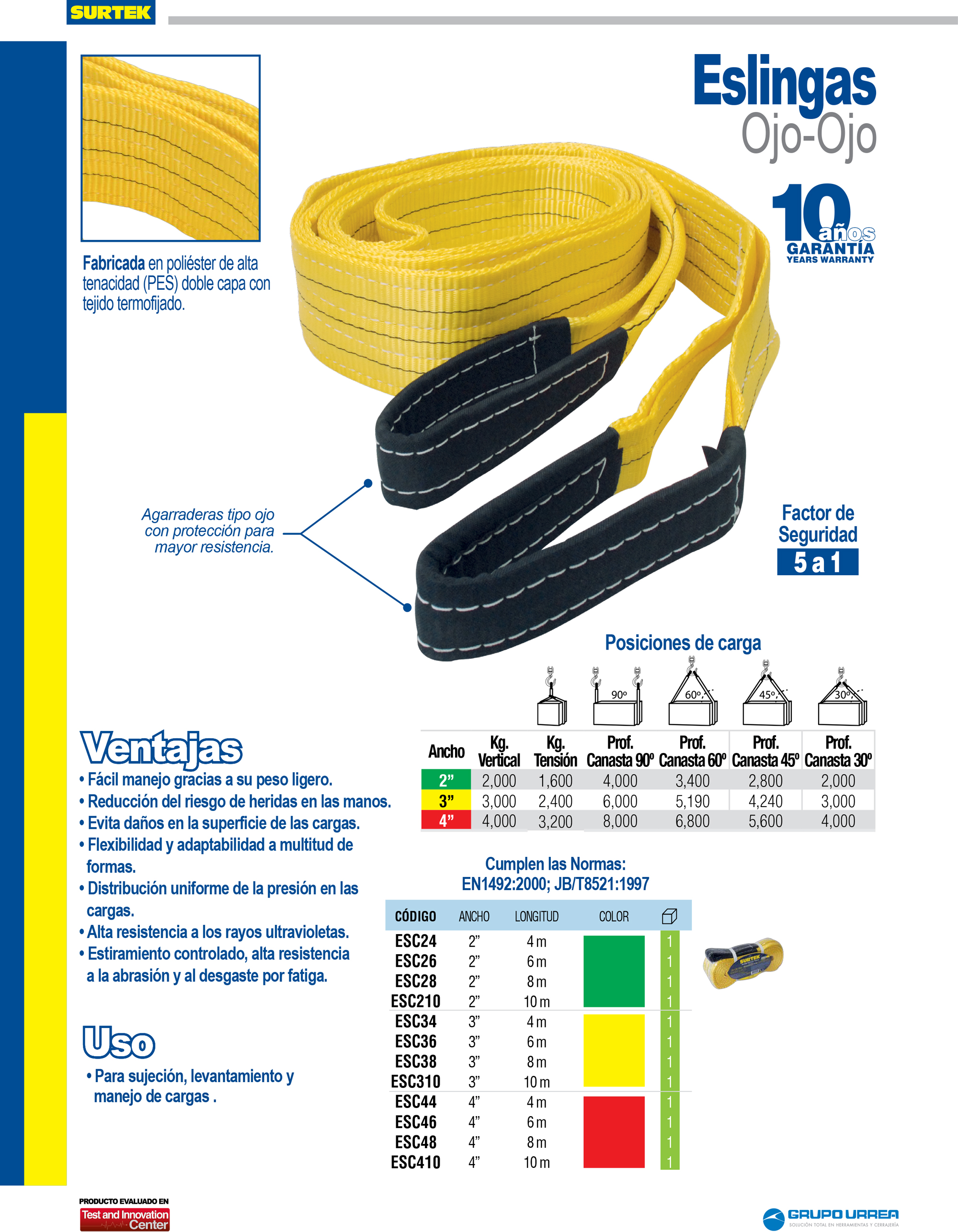 Surtek-ESC36 / ESC36 TRUPER Eslinga de poliéster plana tipo ojo-ojo 3" x 6 m Surtek