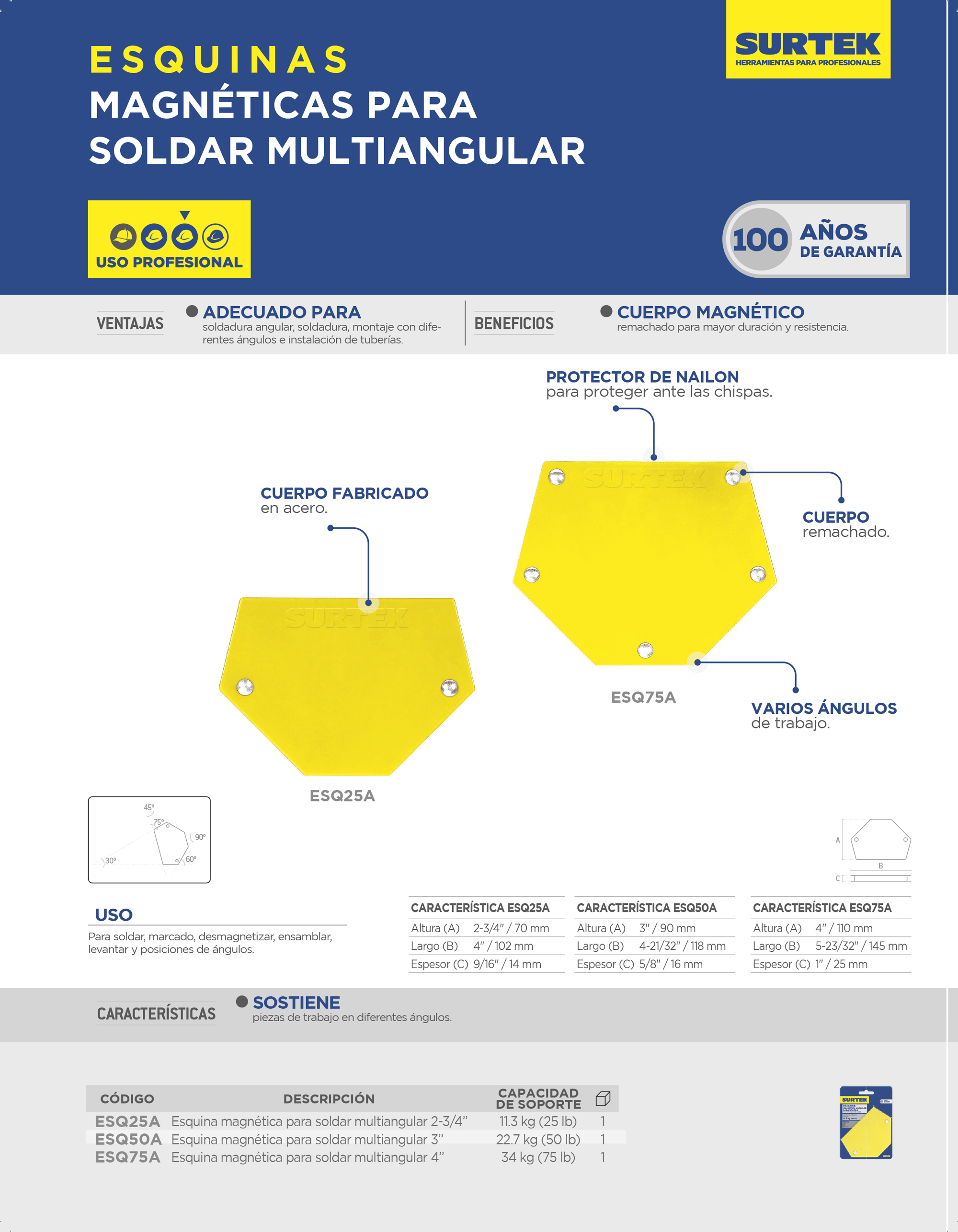 Surtek-ESQ50A / ESQ50A TRUPER Esquina magnética para soldar ...