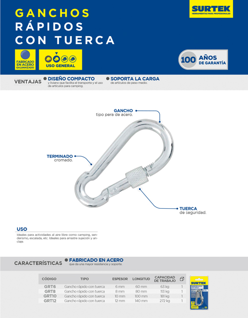 Surtek-GRT6 / GRT6 TRUPER Gancho rápido con tuerca 6 x 60 mm Surtek