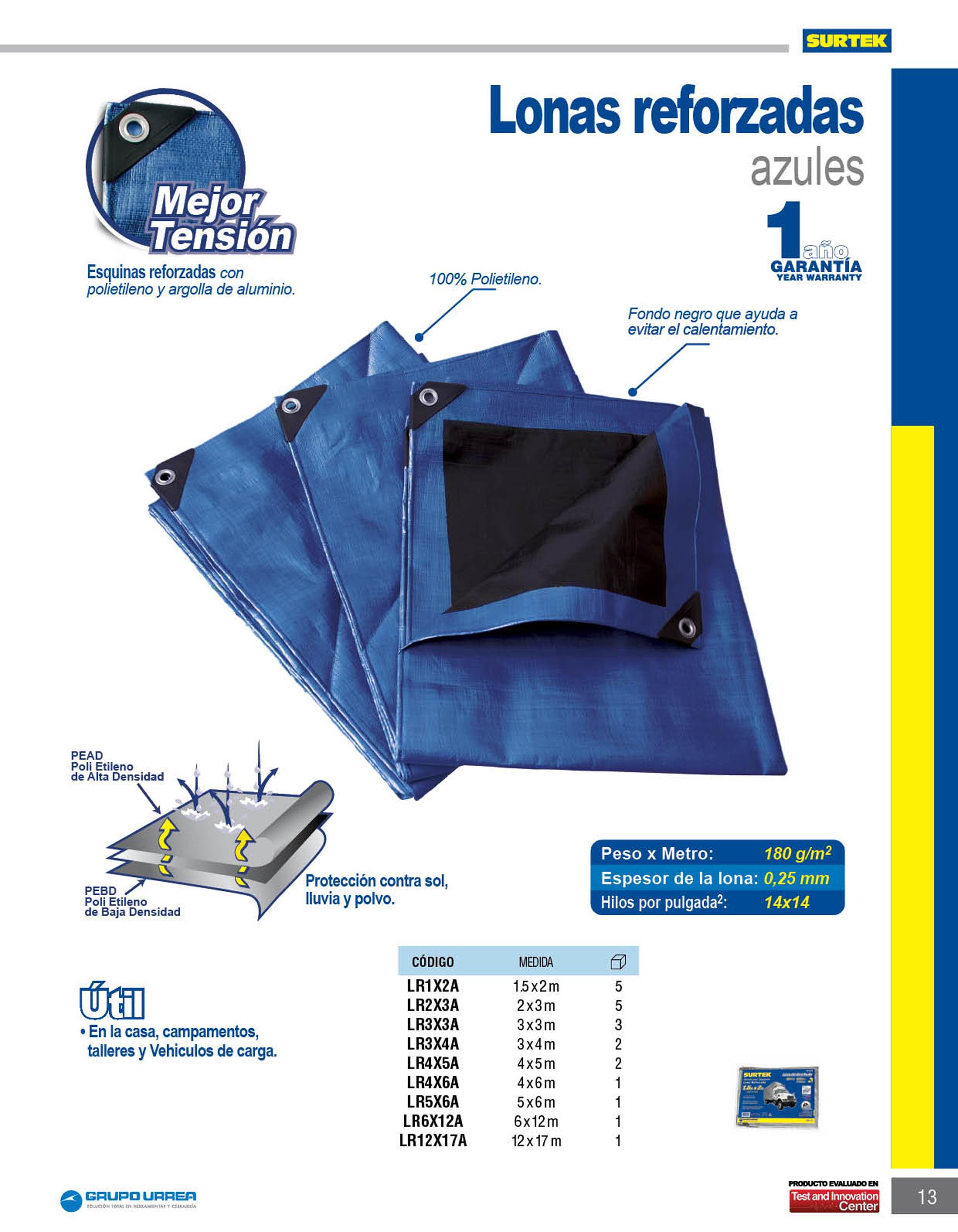 Surtek-LR4X6A / LR4X6A TRUPER Lona de polietileno reforzada color azul, 4 x 6 m Surtek