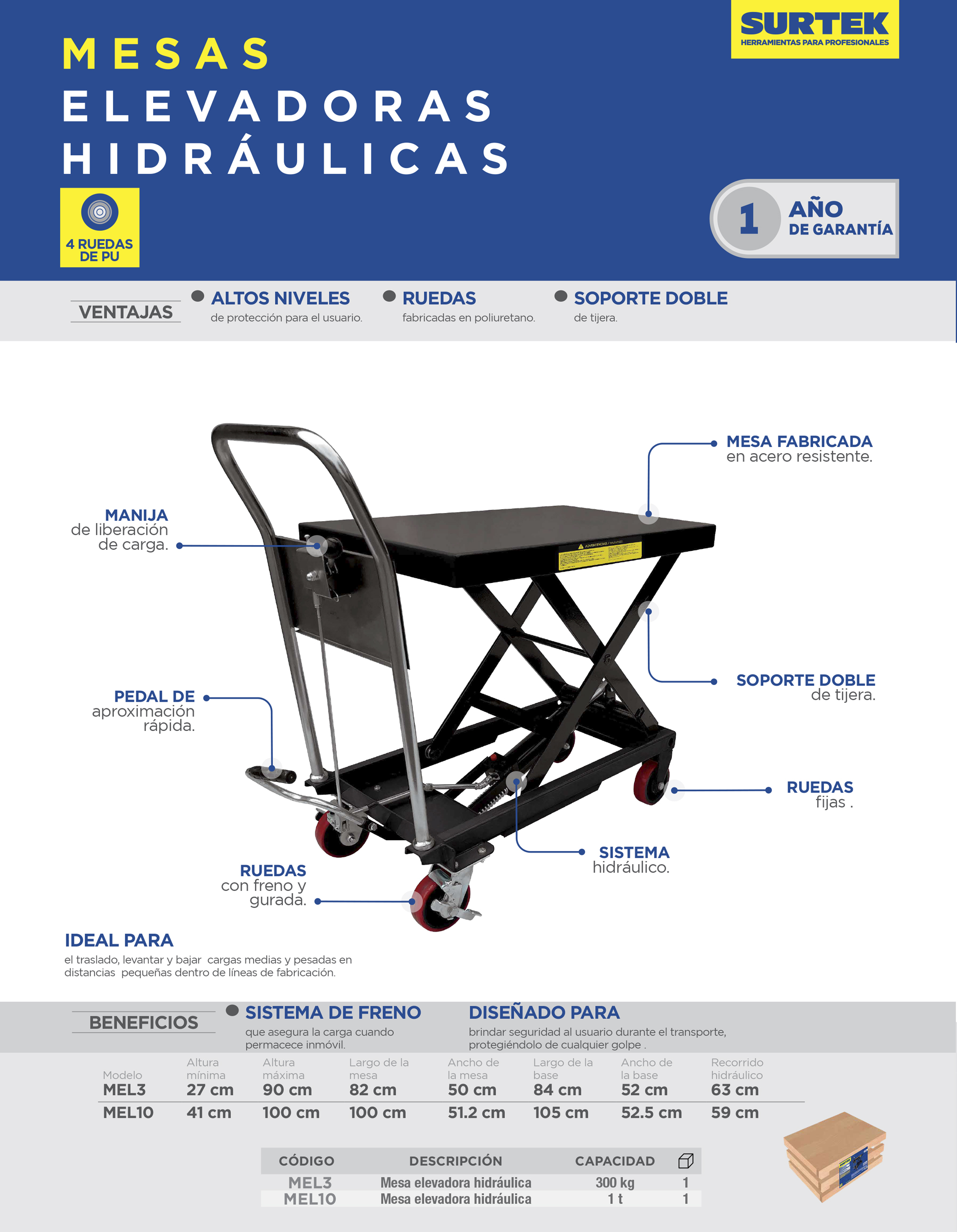 Surtek-MEL3 / MEL3 TRUPER Mesa hidráulica elevadora 0.3 ton Surtek