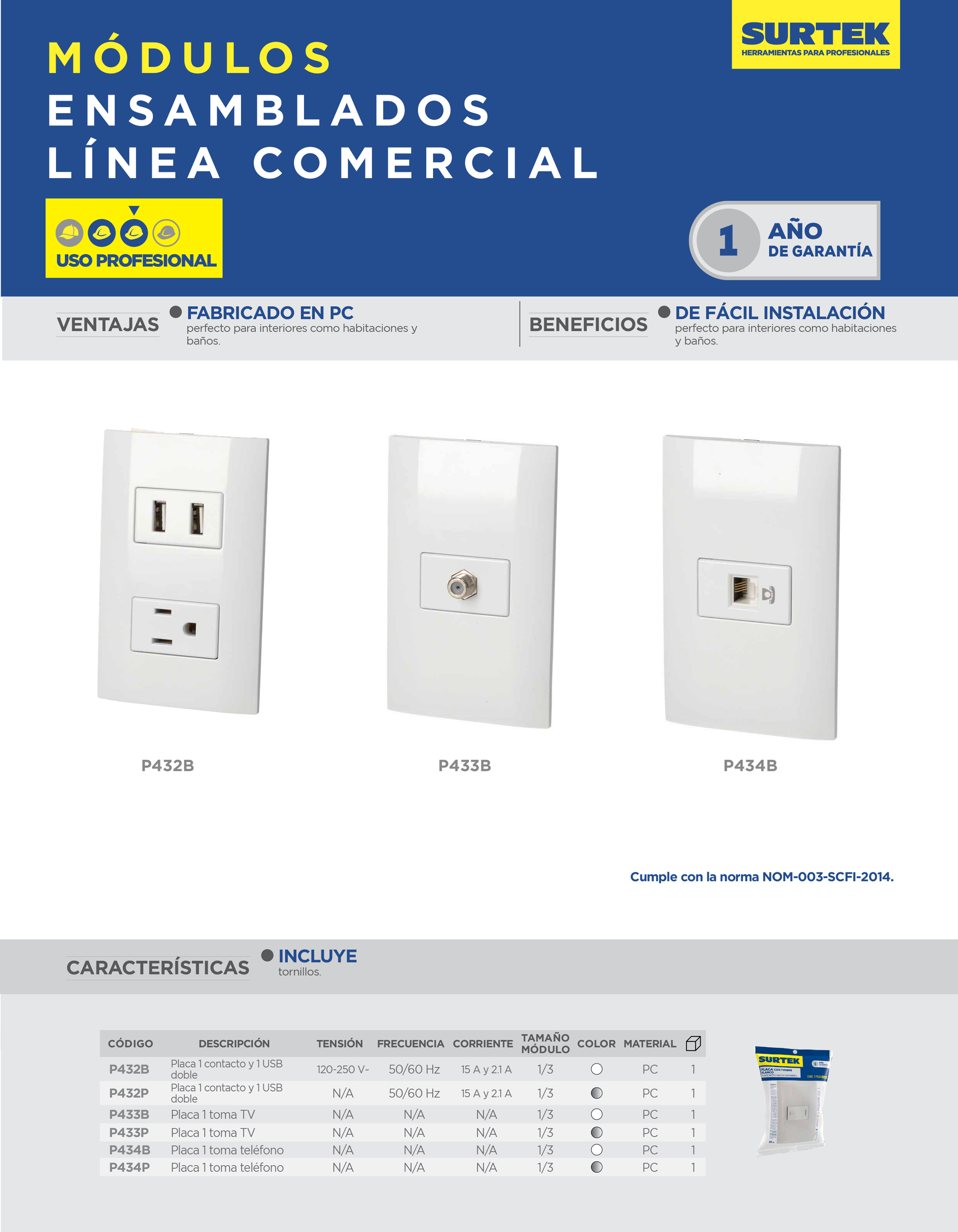 Surtek-P427B / P427B TRUPER Placa 1 contacto dúplex 1/3, línea ...