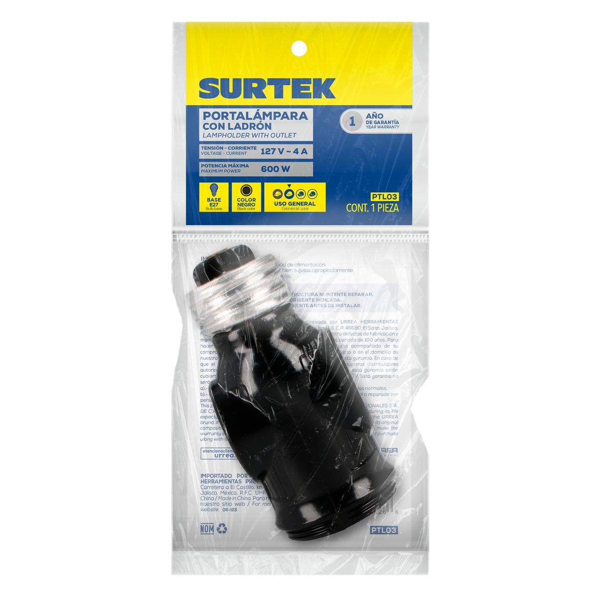 Surtek-PTL03 / PTL03 TRUPER Portalámpara con ladrón, color café Surtek