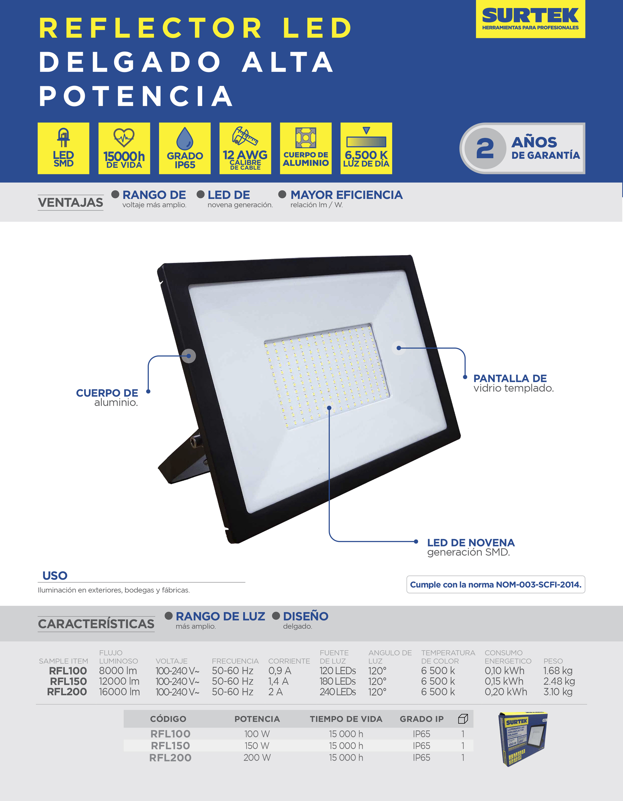 Surtek-RFL100 / RFL100 TRUPER Reflector de LED SMD delgado 100 W de ...