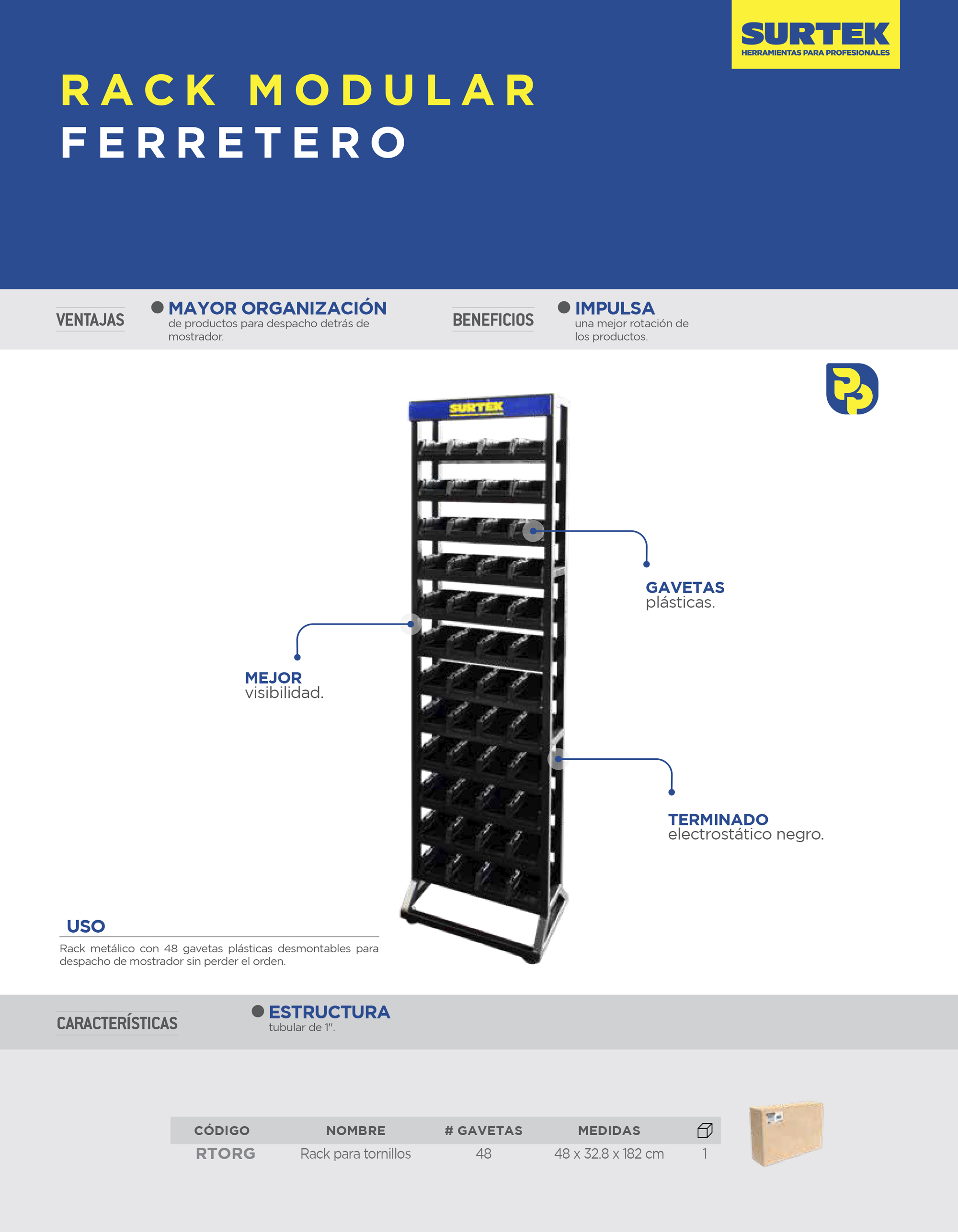Surtek-RTORG / RTORG TRUPER Rack de piso para tornillos, 48 gavetas ...
