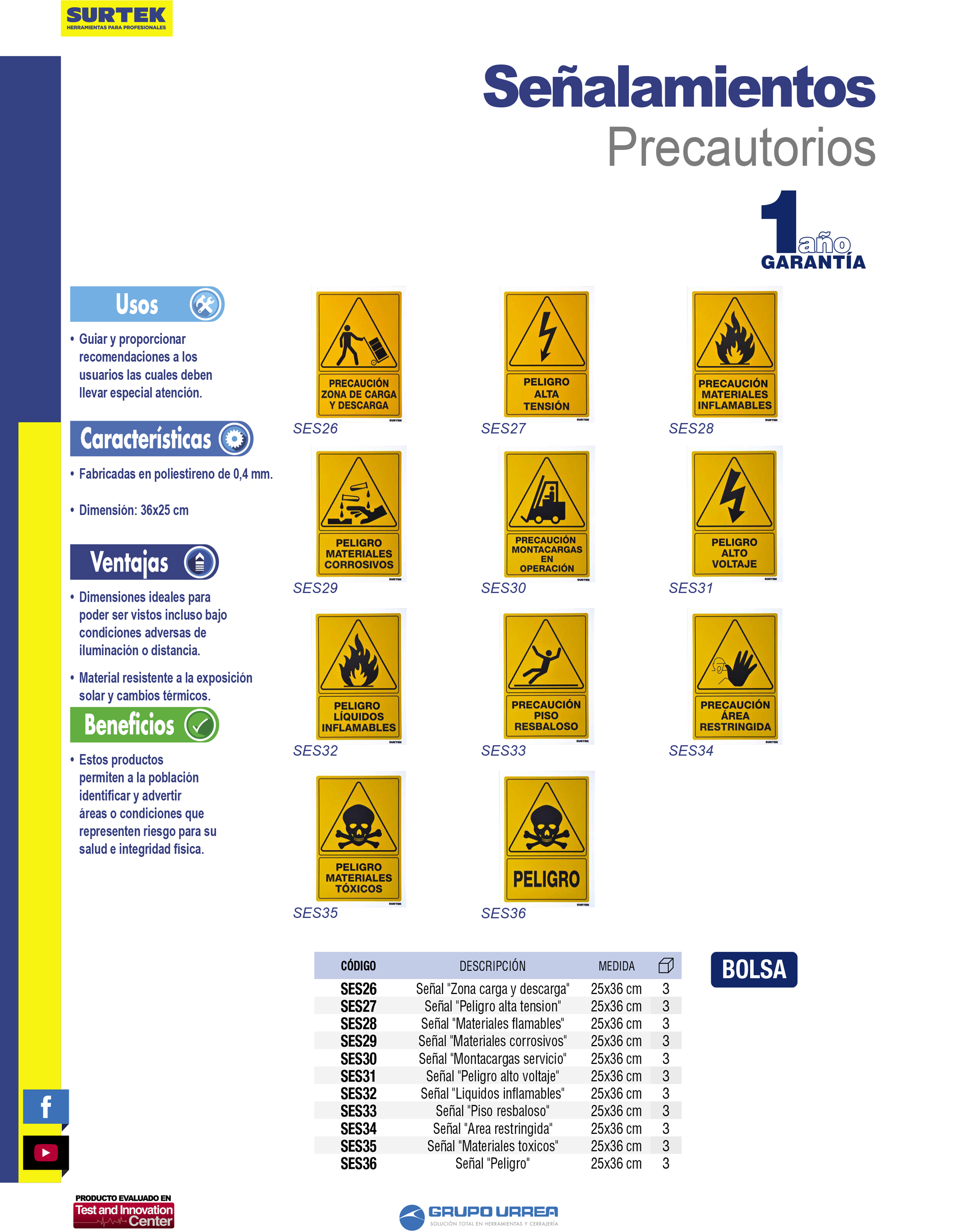 Surtek-SES28 / SES28 TRUPER Señal "Precaución materiales inflamables" Surtek