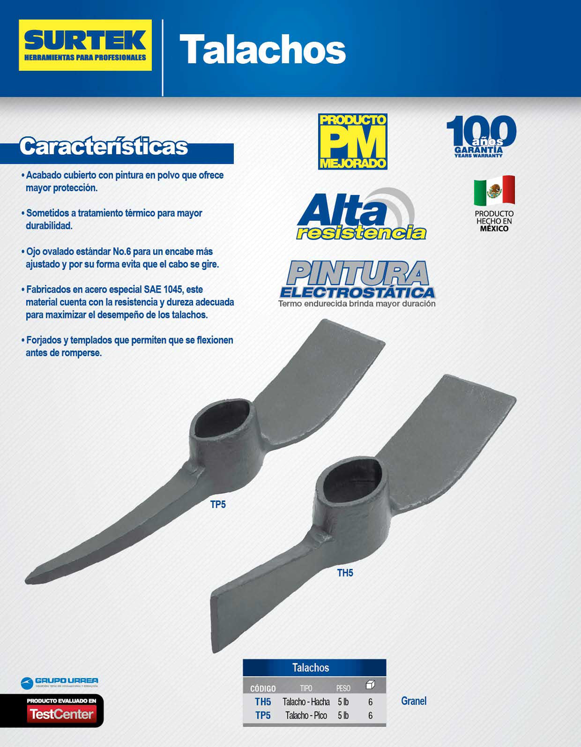 Surtek-TP5 / TP5 TRUPER Talacho-pico sin mango, 5 lb Surtek