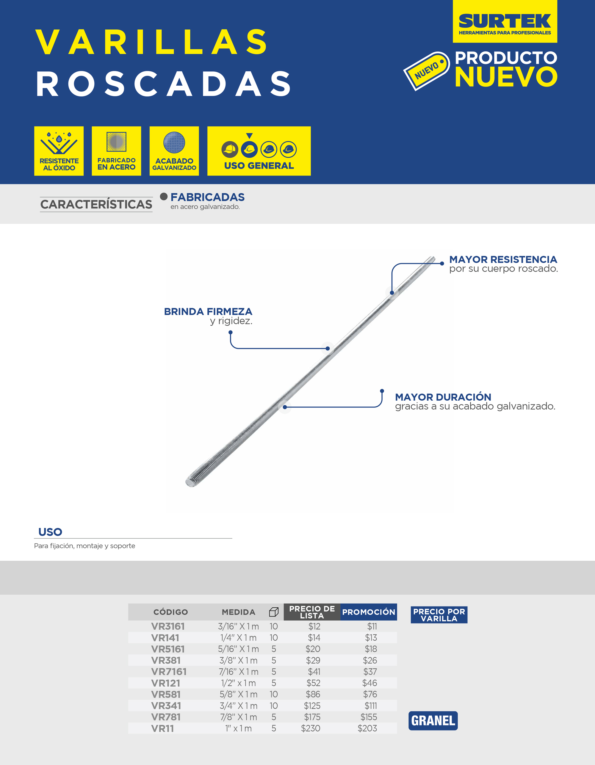 Surtek-VR5161 / VR5161 TRUPER Varilla roscada 5/16" x 1 m Surtek