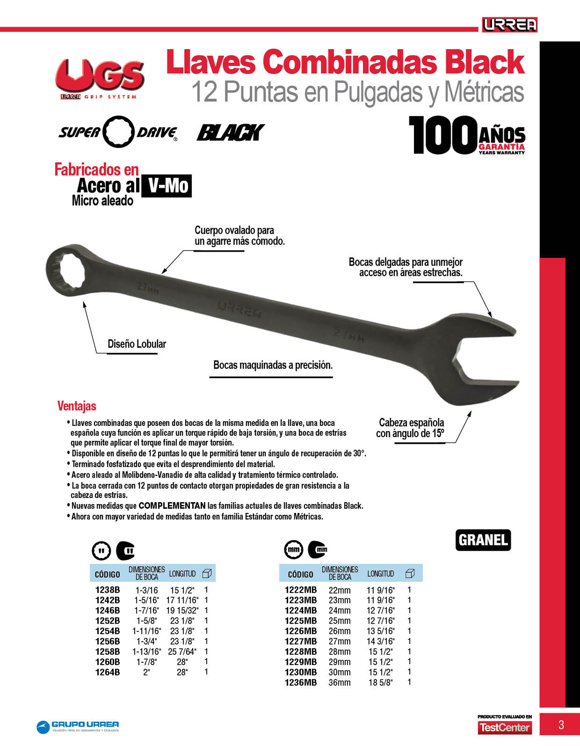 Urrea-1256B / 1256B TRUPER Llave combinada fosfatizada en pulgadas, 12 ...