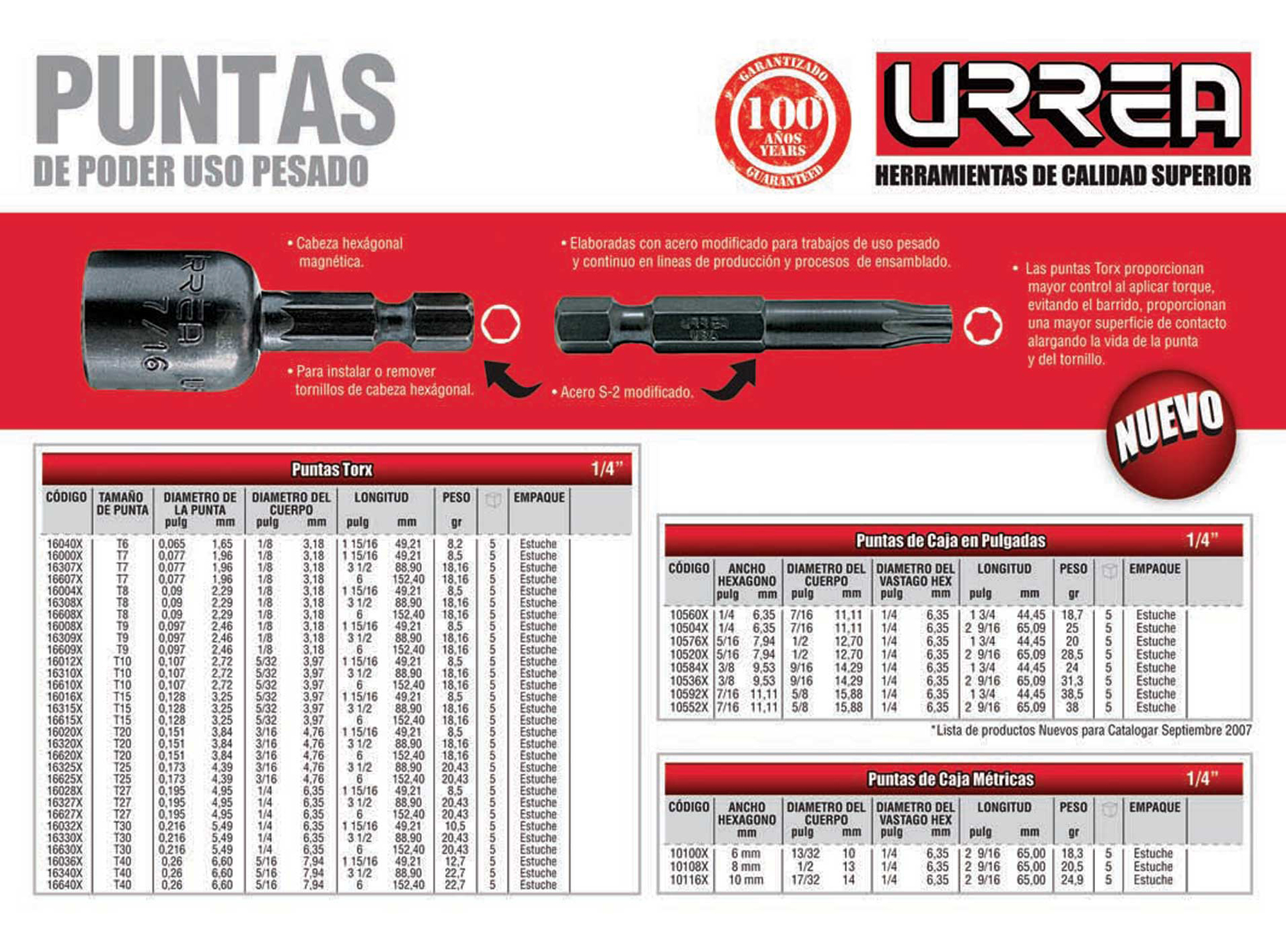 Urrea-16040X / 16040X TRUPER Punta Torx de poder hexágono de 1/4", T6 x ...