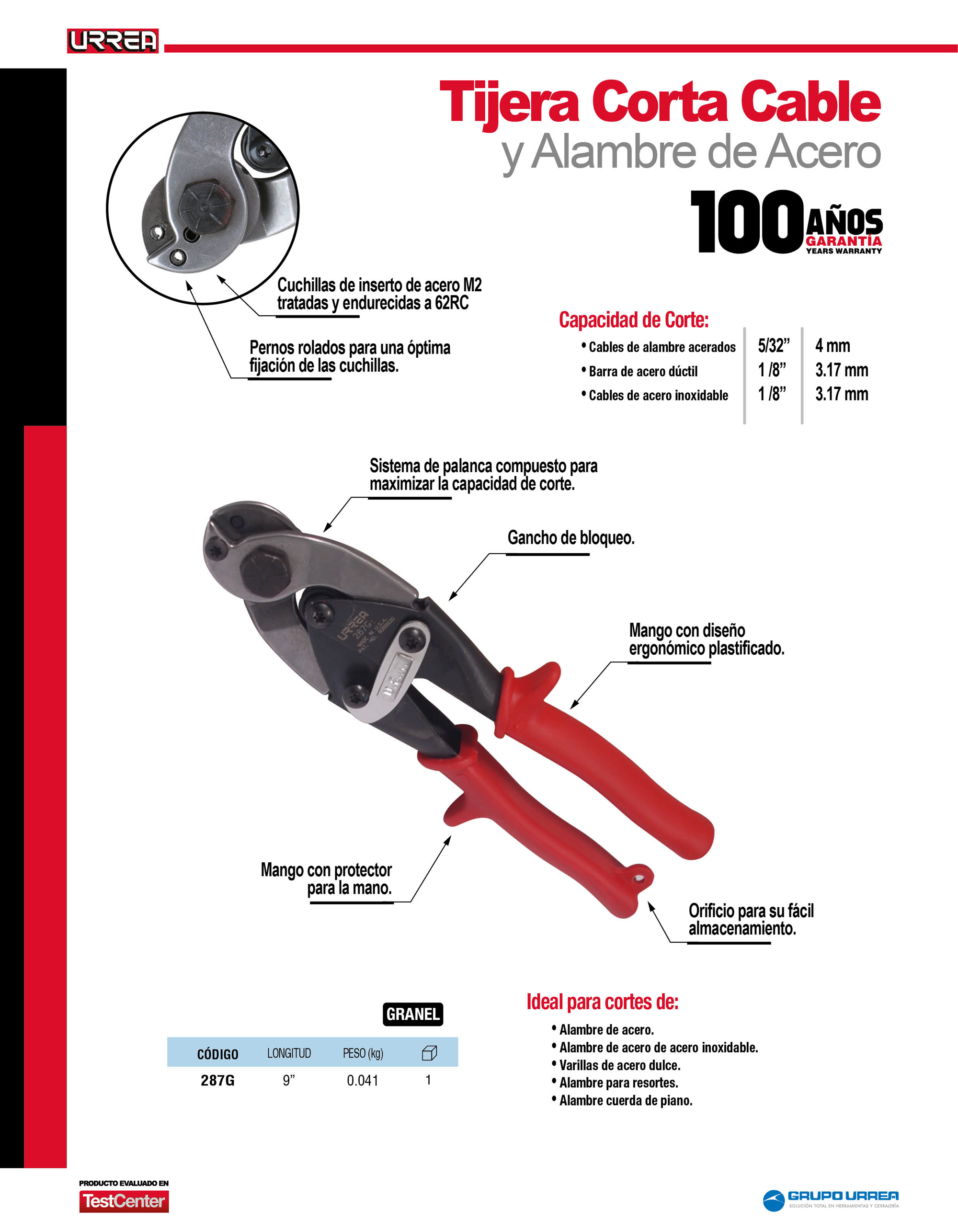 Urrea-287G / 287G TRUPER Tijera corta cable y alambre de acero con ...