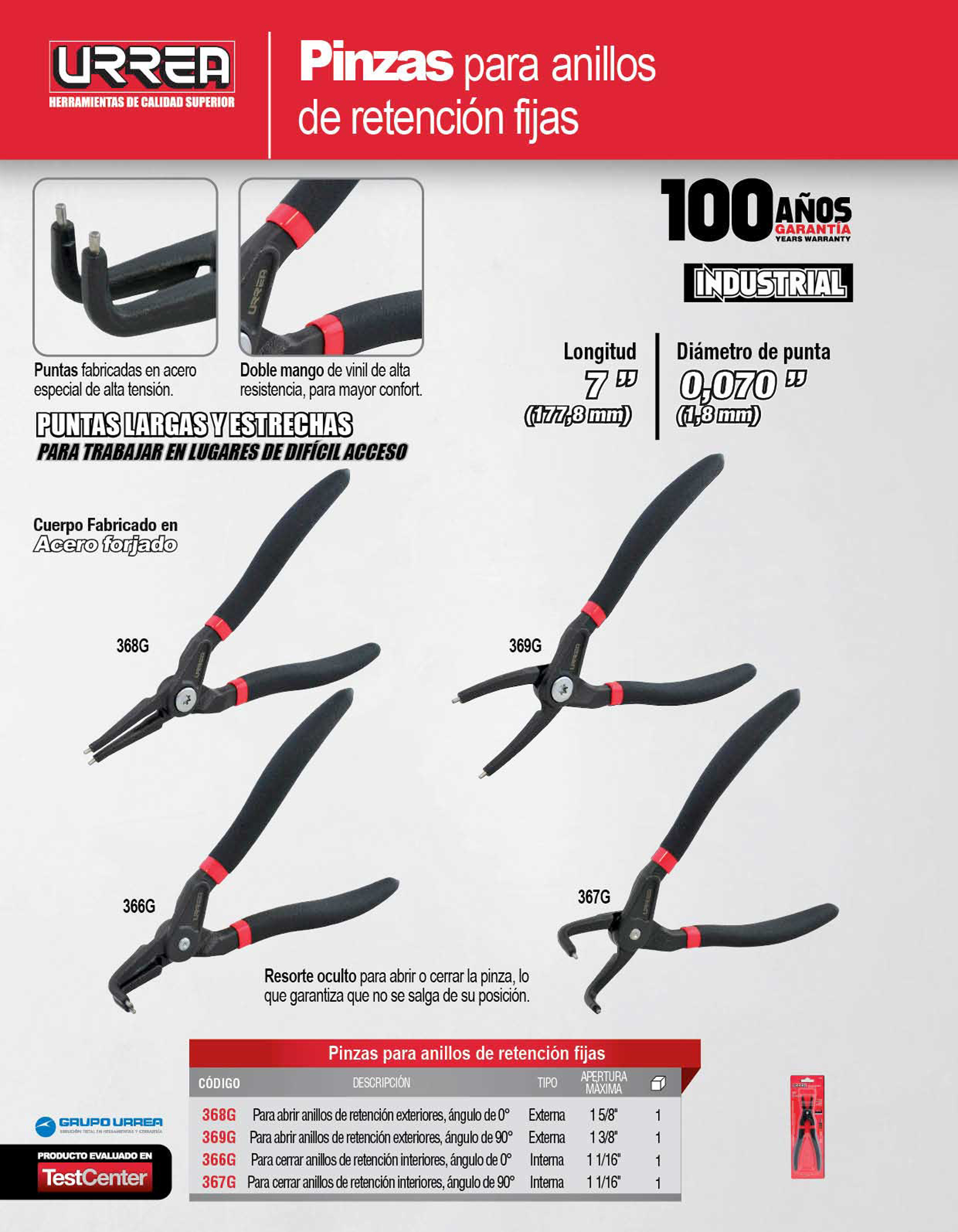 Urrea-369G / 369G TRUPER Pinza para anillos de retención con mango de ...