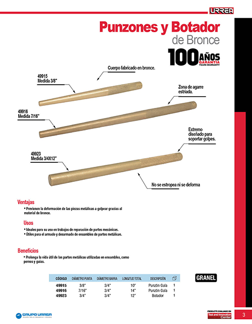Urrea-49916 / 49916 TRUPER Punzón guía de bronce 7/16", 14" Urrea