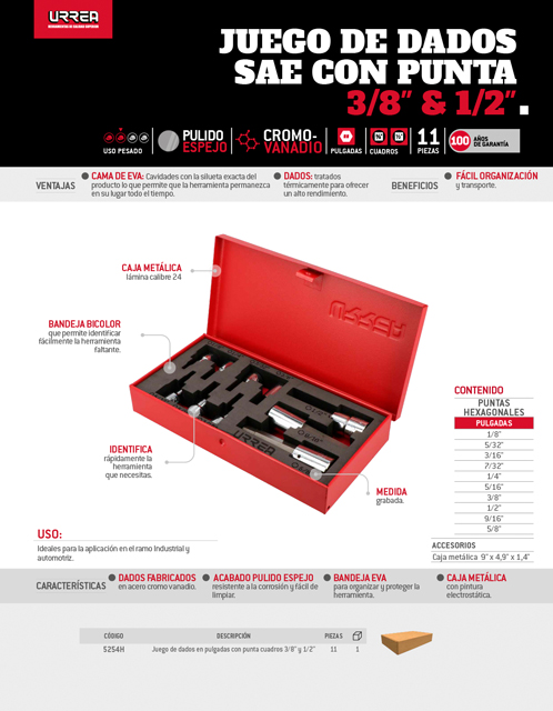 Urrea-5254H / 5254H TRUPER Juego de dados con punta hexagonal en ...