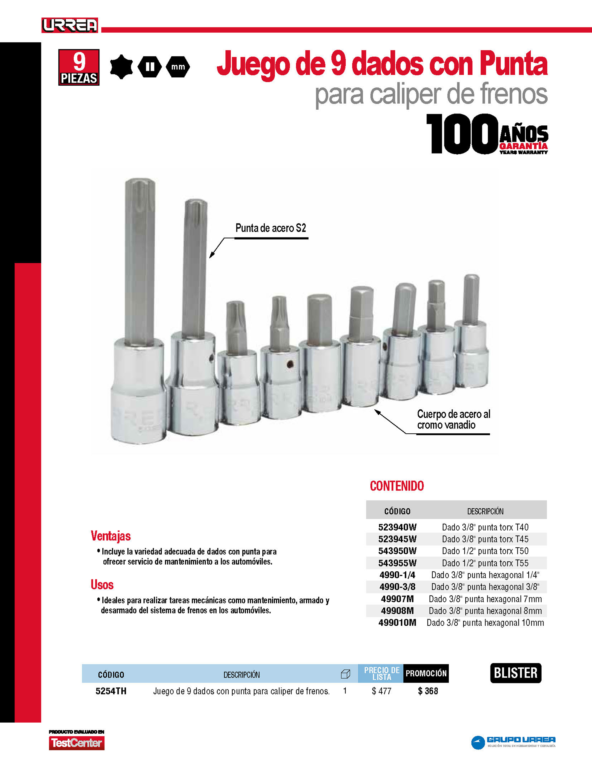 Urrea-5254TH / 5254TH TRUPER Juego de dados combinados para caliper de ...