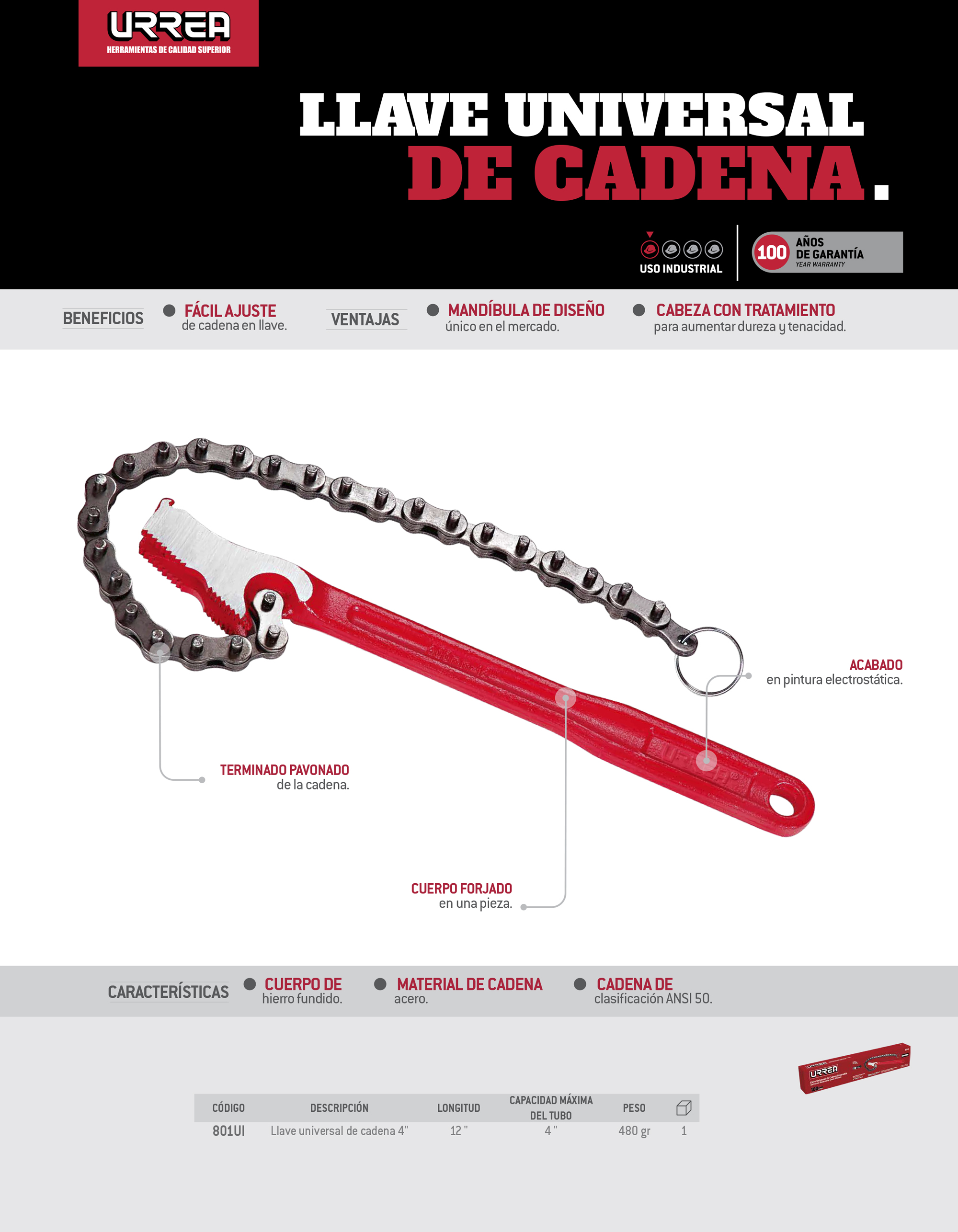 Urrea-801UI / 801UI TRUPER Llave universal de cadena reversible para ...