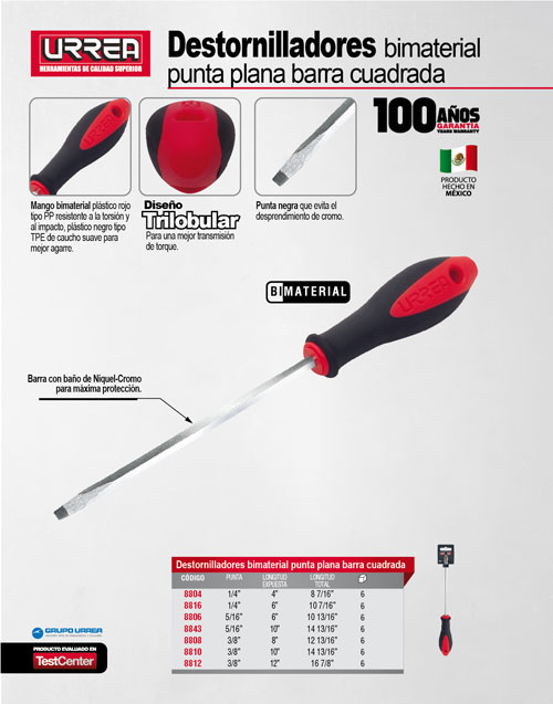 Urrea-8810 / 8810 TRUPER Destornillador con mango bimaterial, punta ...