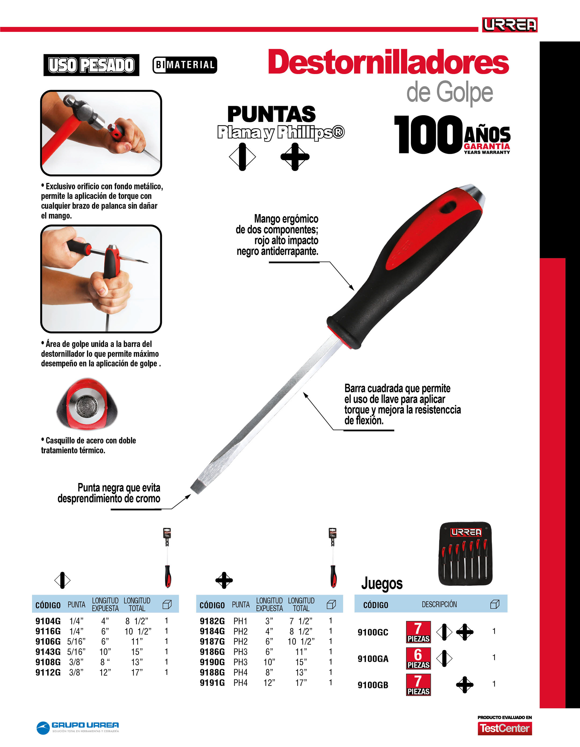 Urrea-9182G / 9182G TRUPER Destornillador con mango bimaterial de golpe, punta Phillips #1 x 3 ...