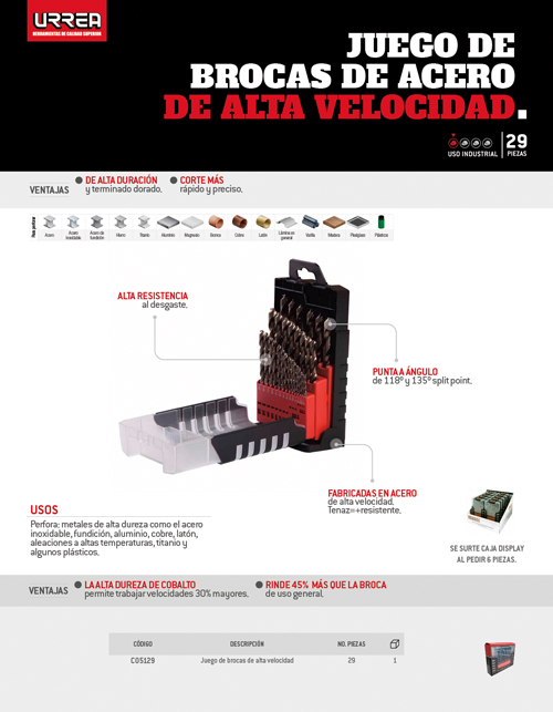 Urrea-CO5129 / CO5129 TRUPER Juego de brocas con cobalto de acero de ...