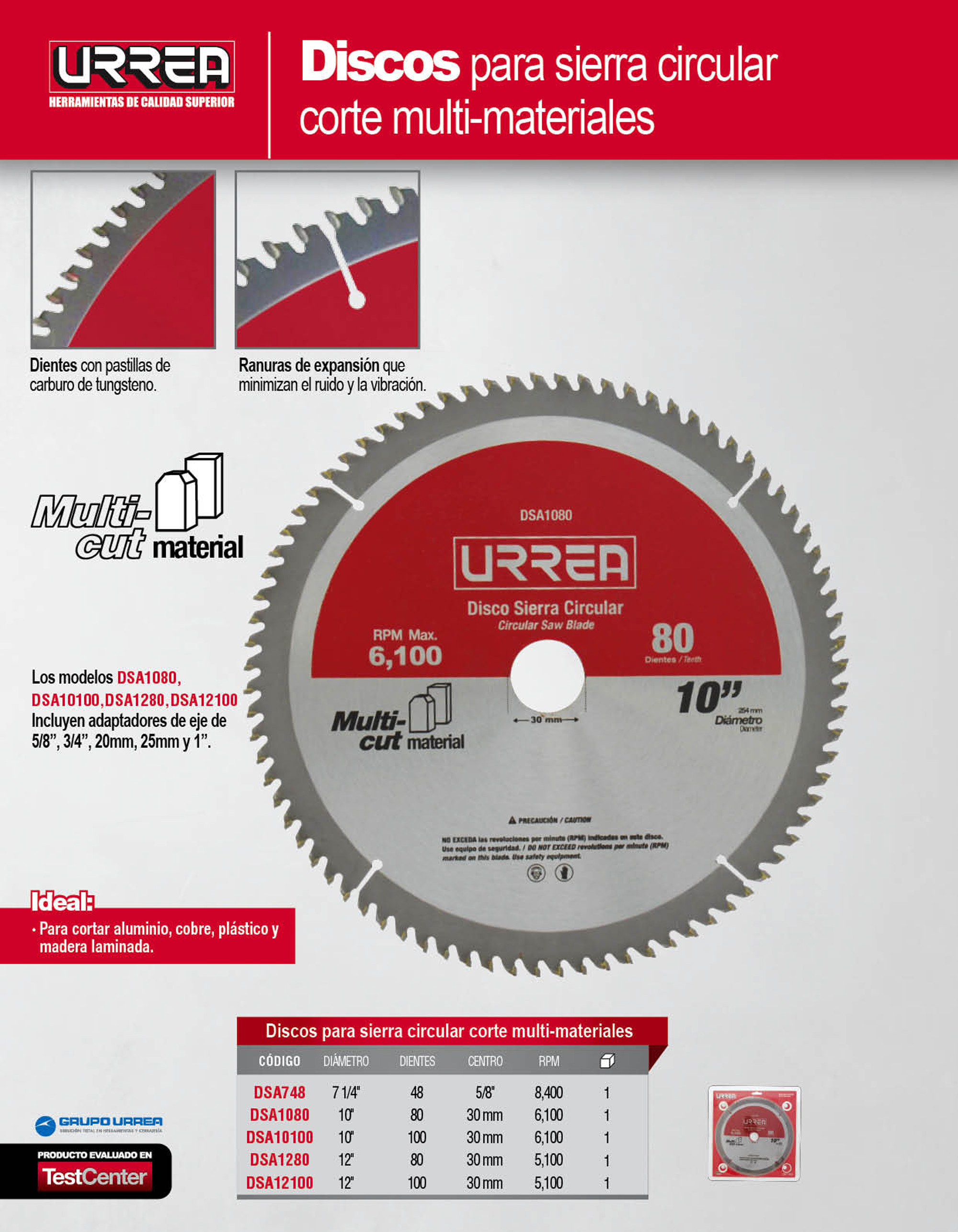 Urrea-DSA10100 / DSA10100 TRUPER Disco para sierra circular para corte ...