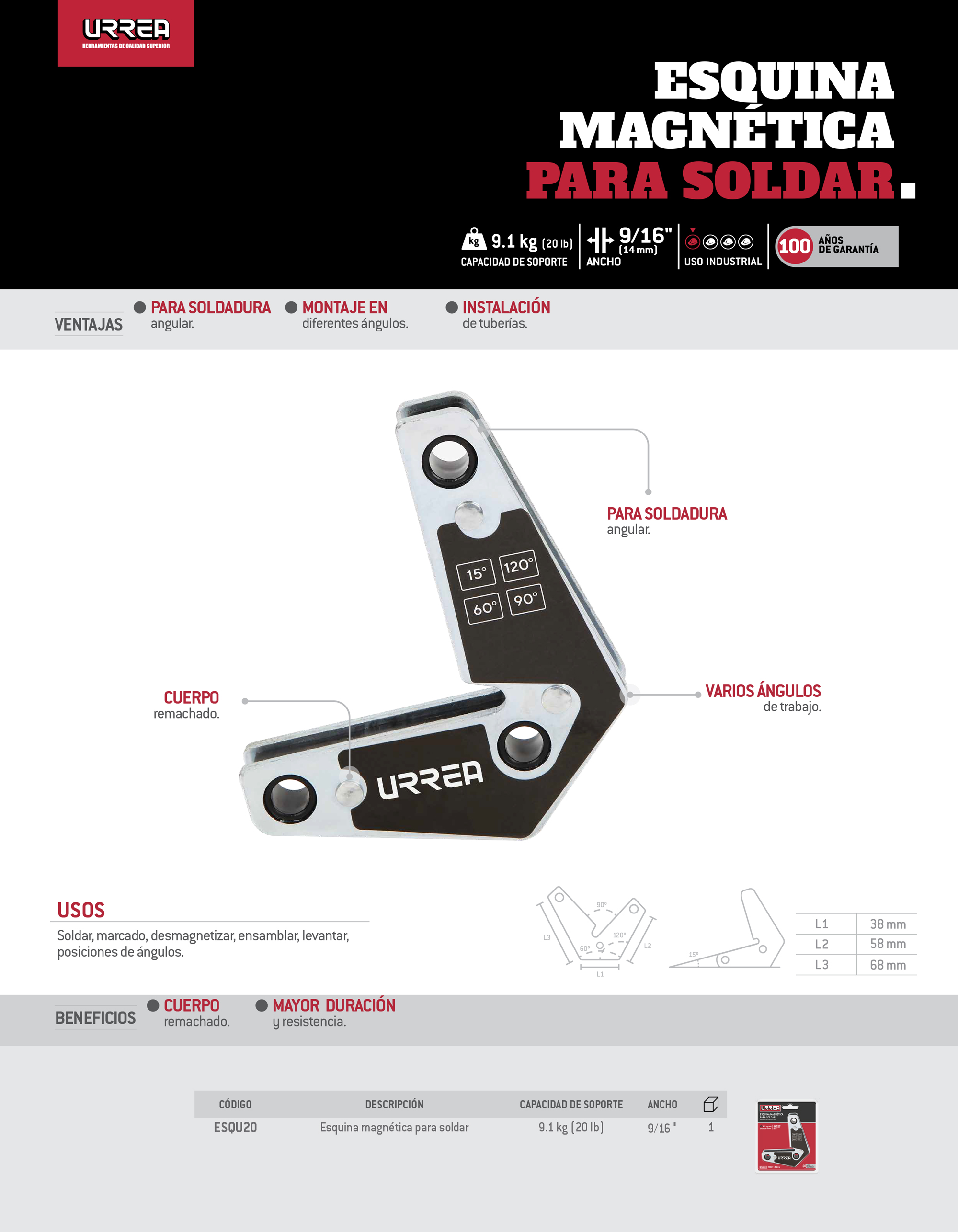Urrea-ESQU20 / ESQU20 TRUPER Esquina magnética para soldar multiangular ...