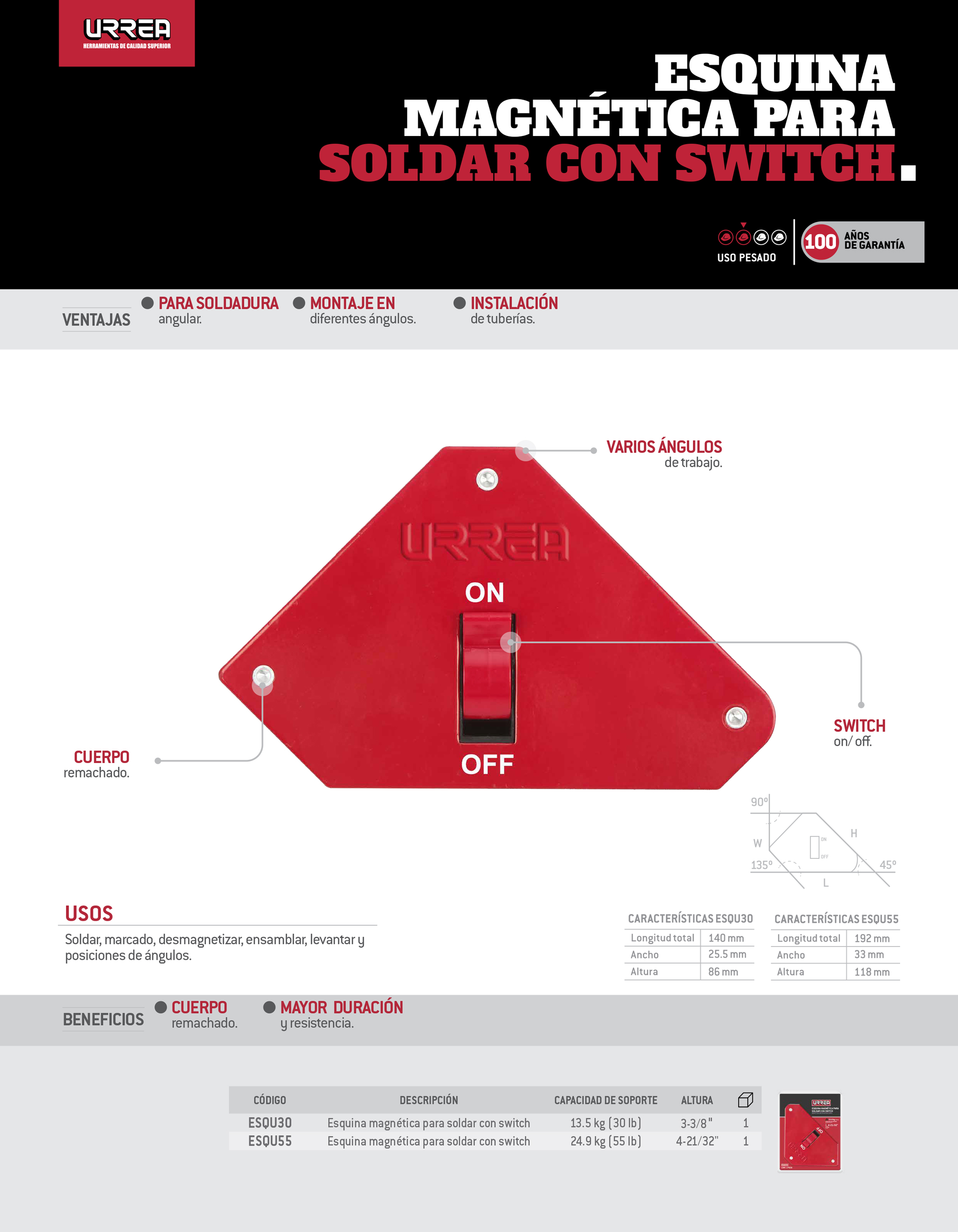 Urrea-ESQU30 / ESQU30 TRUPER Esquina magnética para soldar multiangular ...