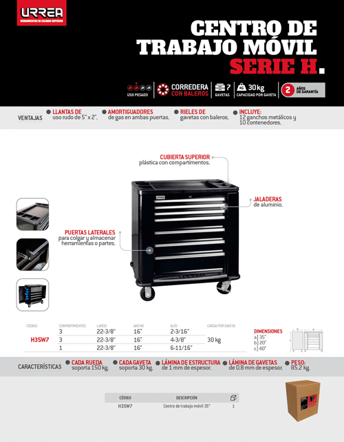 Urrea-H35W7 / H35W7 TRUPER Centro de trabajo móvil 7 gavetas color ...