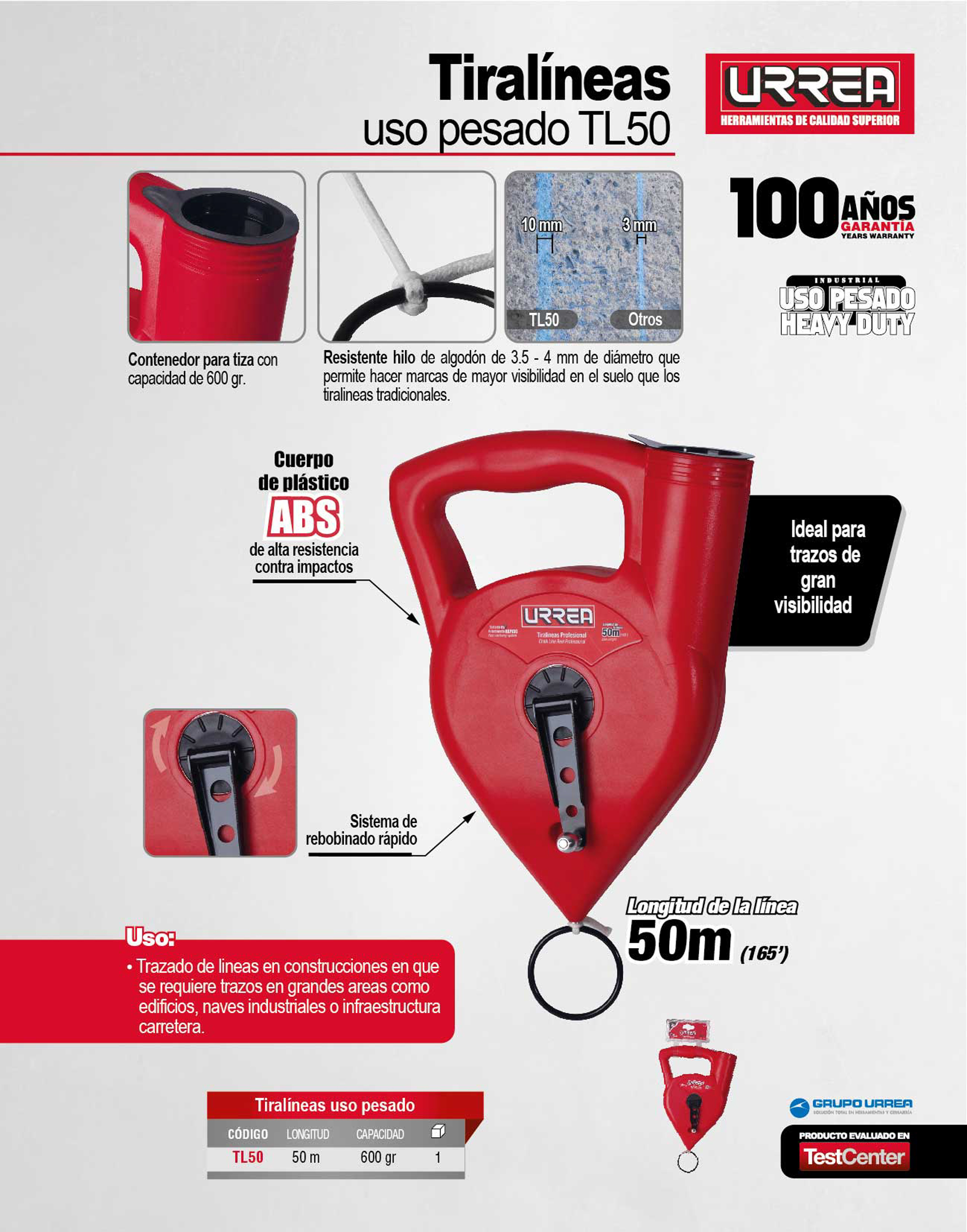 Urrea-TL50 / TL50 TRUPER Tiralíneas con cuerpo de plástico 50 m Urrea