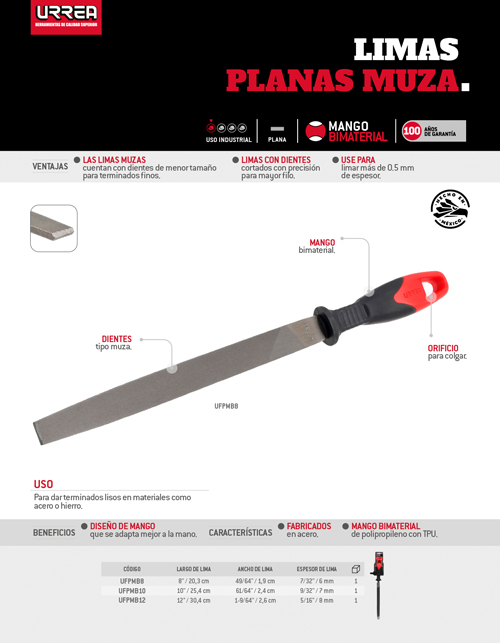 Urrea-UFPMB10 / UFPMB10 TRUPER Lima plana muza con mango bimaterial 10 ...