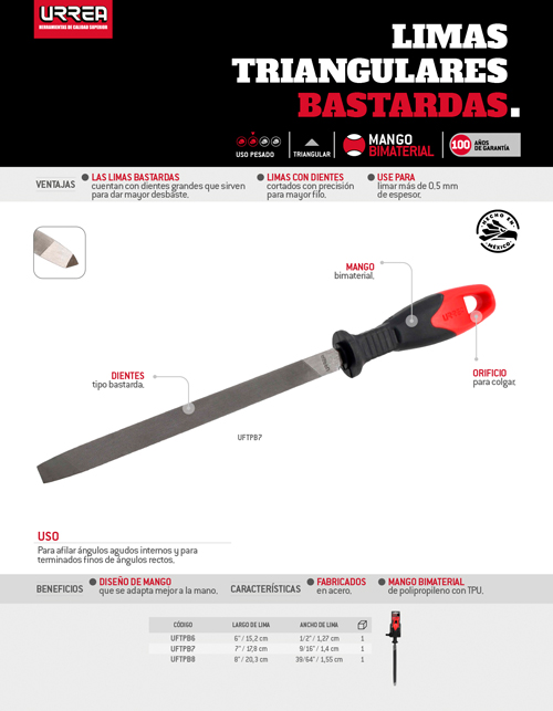 Urrea-UFTPB7 / UFTPB7 TRUPER Lima triangular con mango bimaterial 7" Urrea