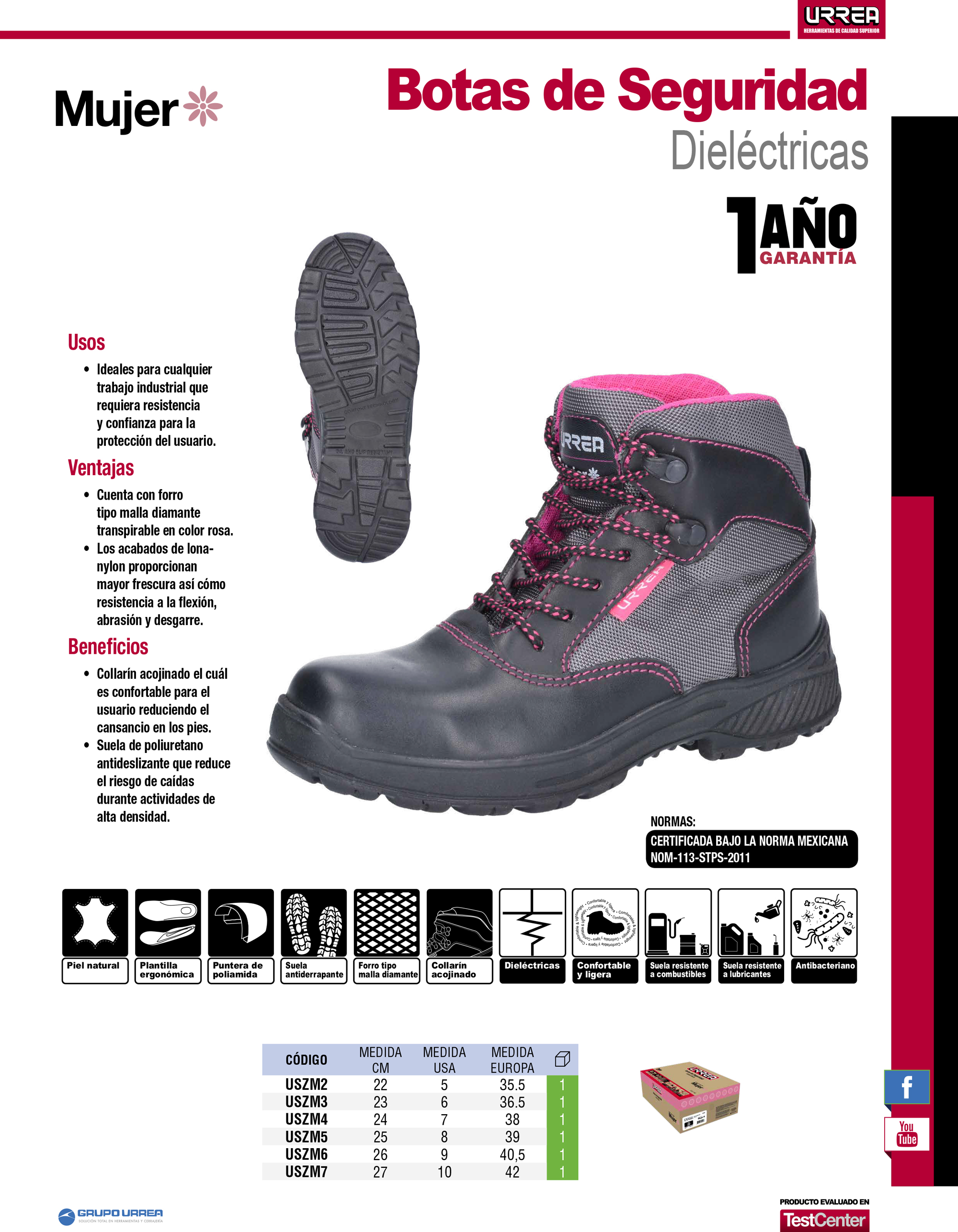 Urrea-USZM7 / USZM7 TRUPER Botas de seguridad dieléctricas para mujer ...